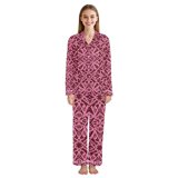 Pink Pattern Women Pajama Set Soft Notch Collar Button Down Long Sleeve ...