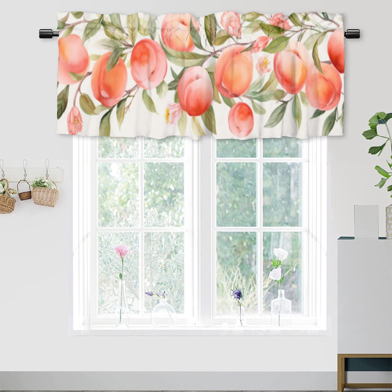 Pink Peach Rod Pocket Thermal Insulated Curtain Valance Cute Watercolor ...