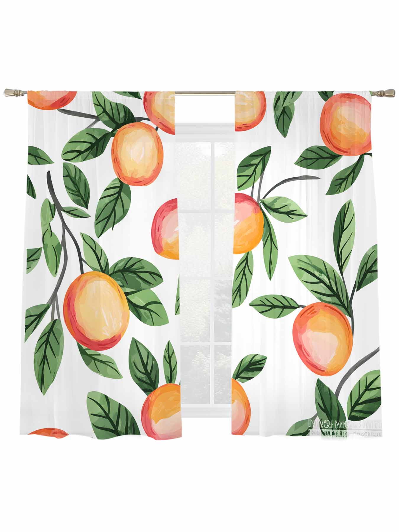 Pink Peach Sheer Curtains 2 Panels Set Green Leaf Country Style Spring ...