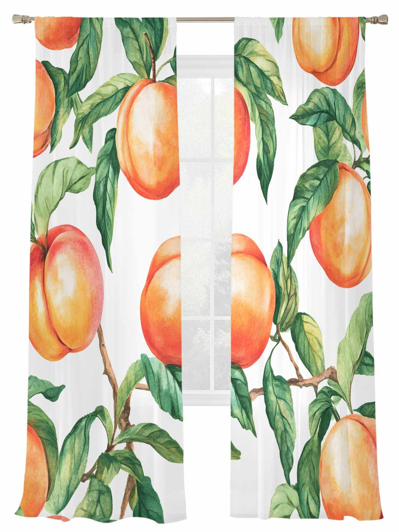 Pink Peach Sheer Curtains 96 Inch Long 2 Panels, Green Leaf Spring ...