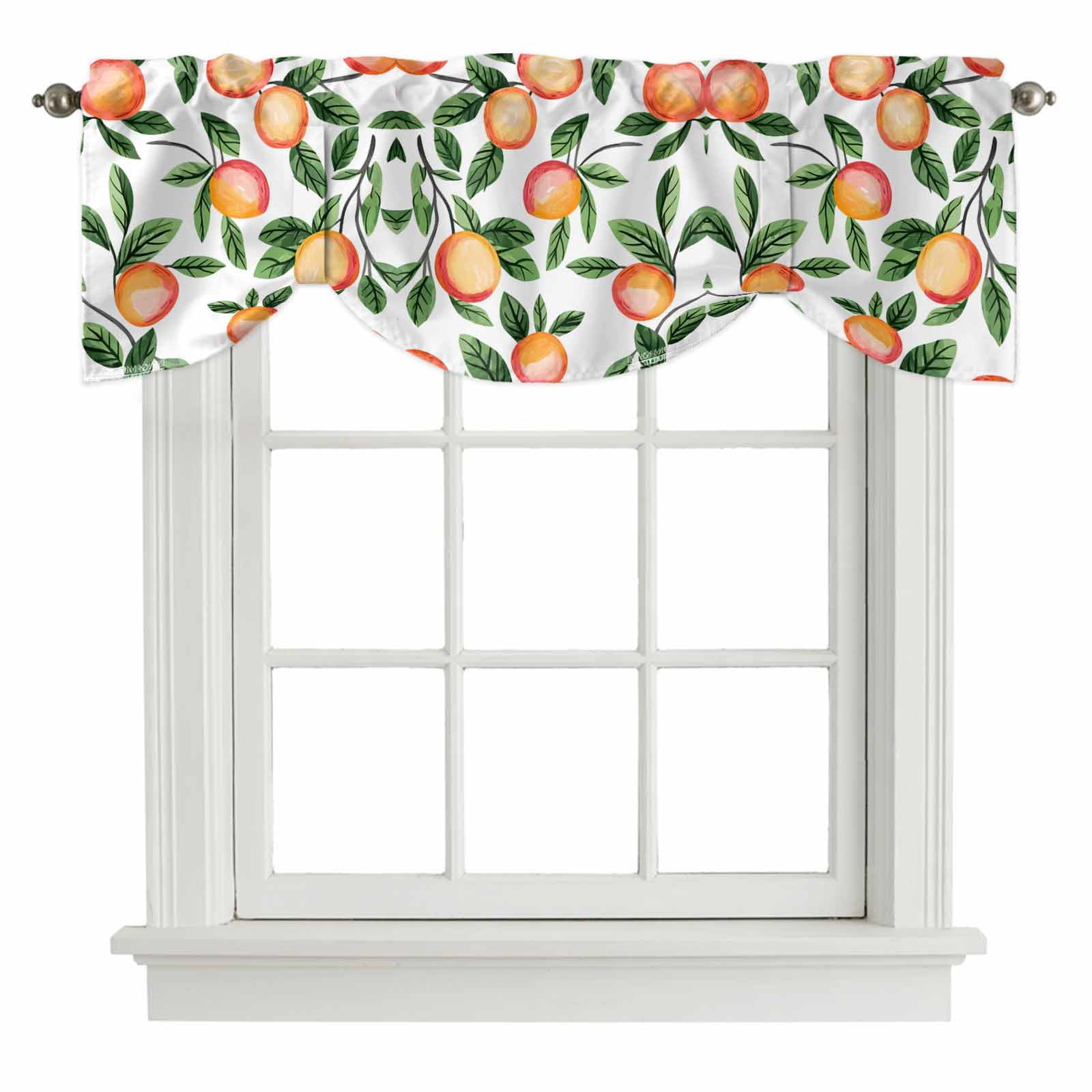 Pink Peach Tie Up Valance for Windows, Green Leaf Country Style Spring ...