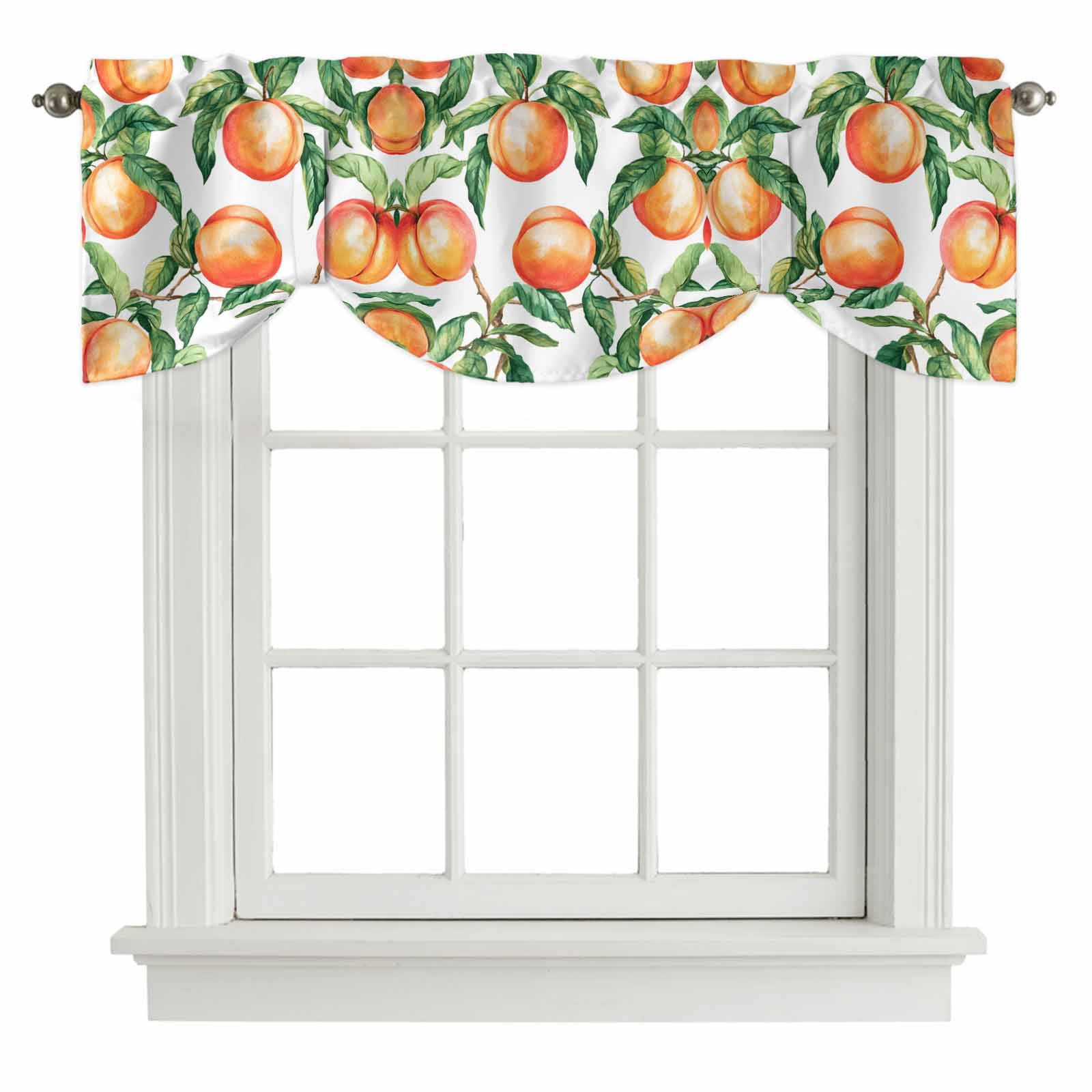 Pink Peach Tie Up Valance for Windows, Green Leaf Spring Fruit Branch ...