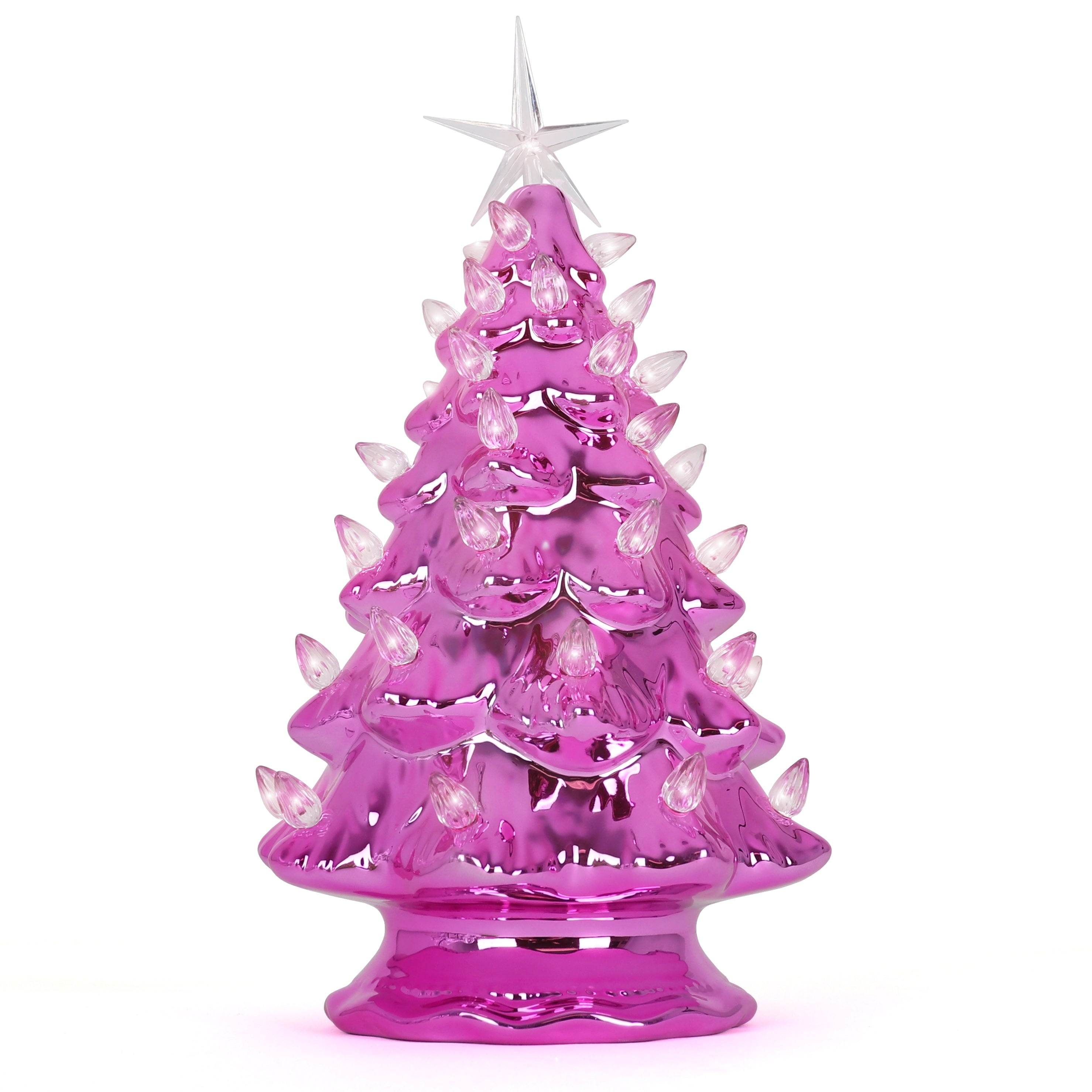 "Pink Ceramic Christmas Tree, Tabletop Decor, 11.5"" M with Clear ...