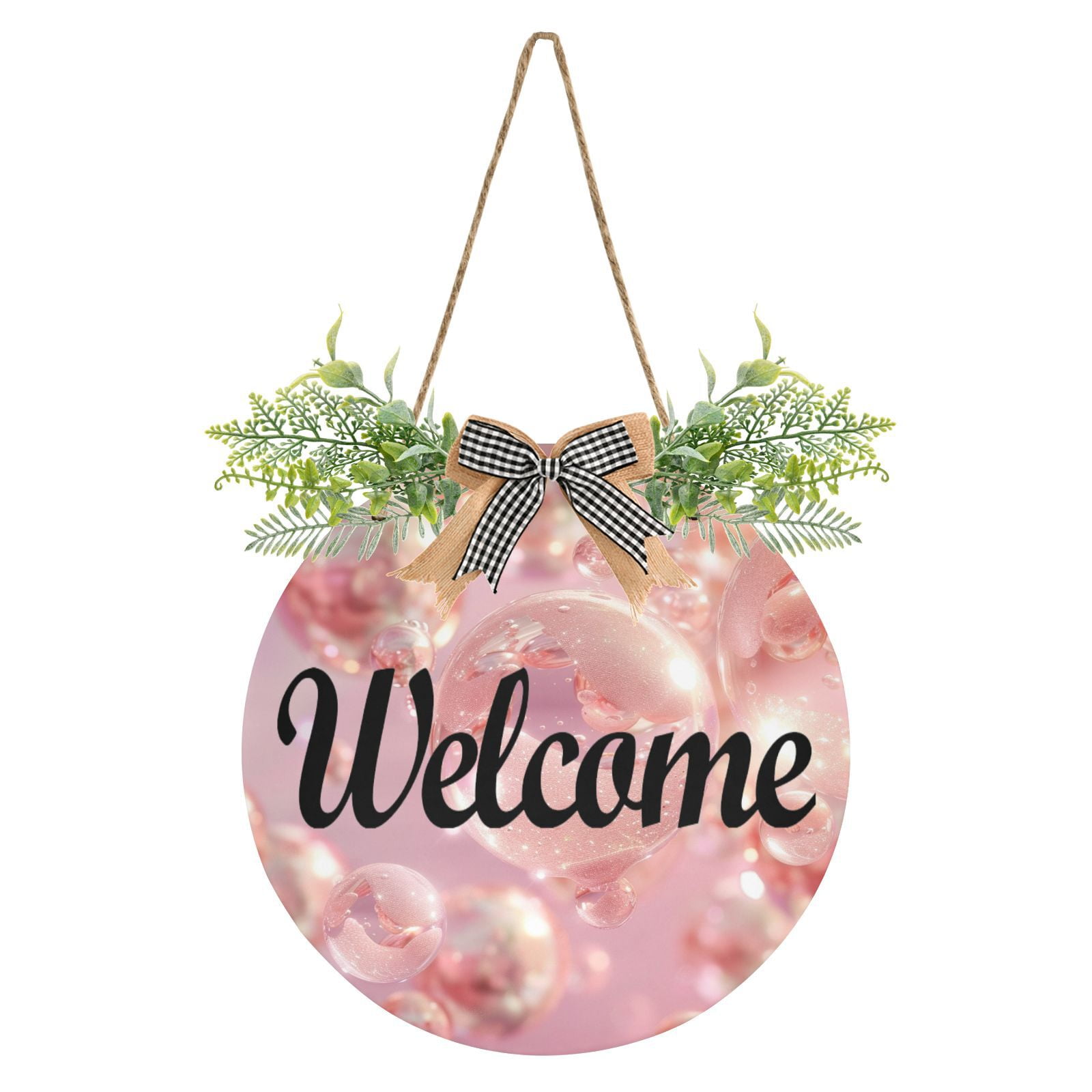 Pink Pearls Bubbles Welcome Sign for Front Door Wreath Door Sign for ...