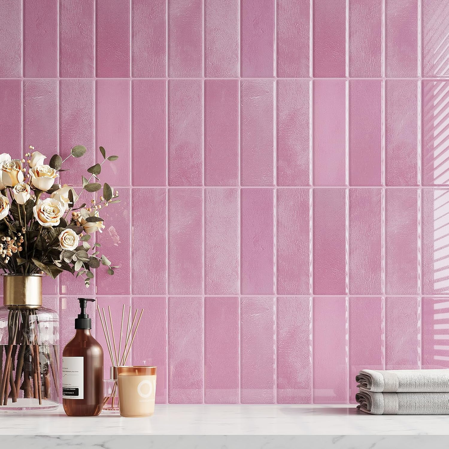 Pink Peel and Stick Backsplash for Kitchen 10 Sheets 12''x12'' Pink ...