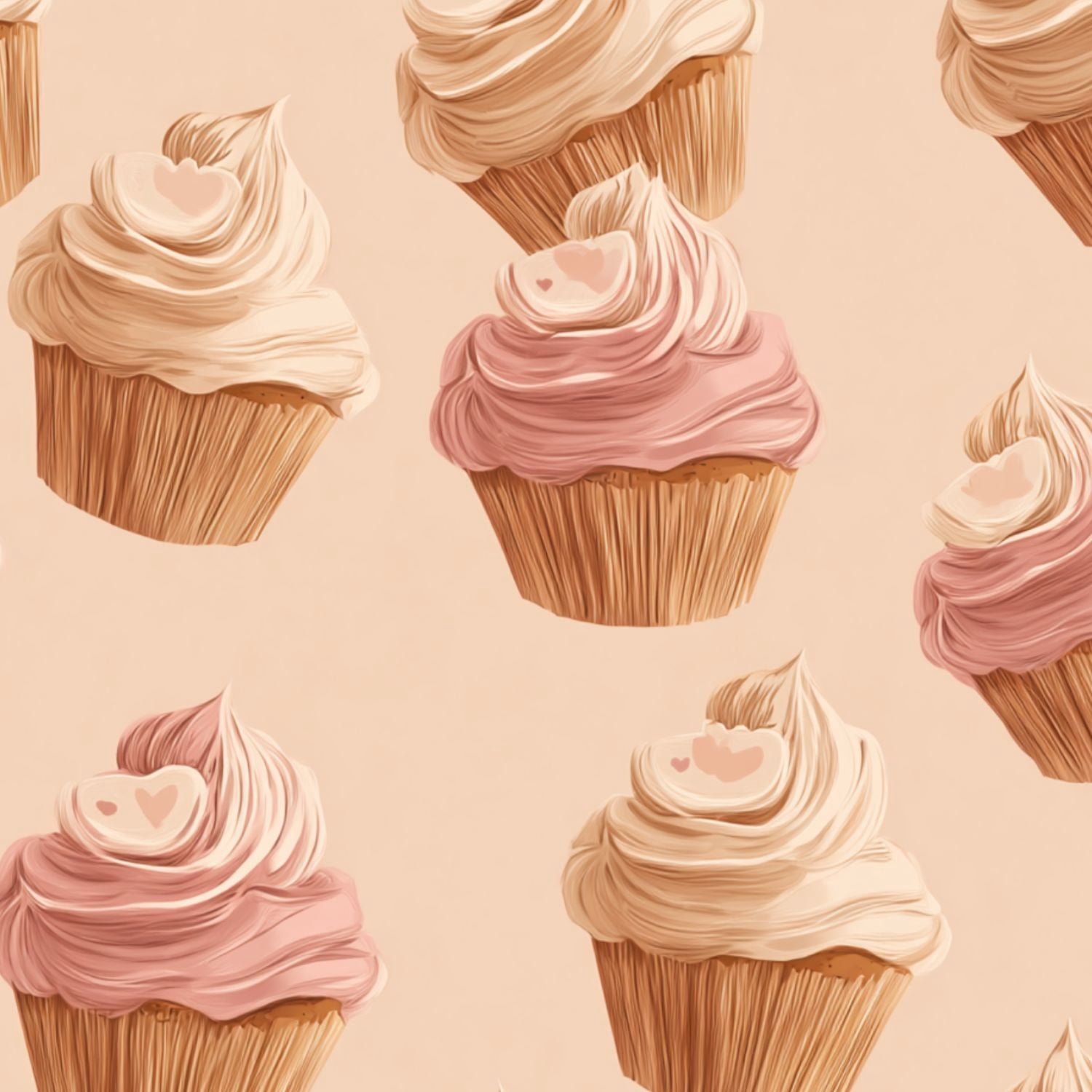 Pink Peel and Stick Wallpaper Cupcakes Creamy Frosting Heart ...