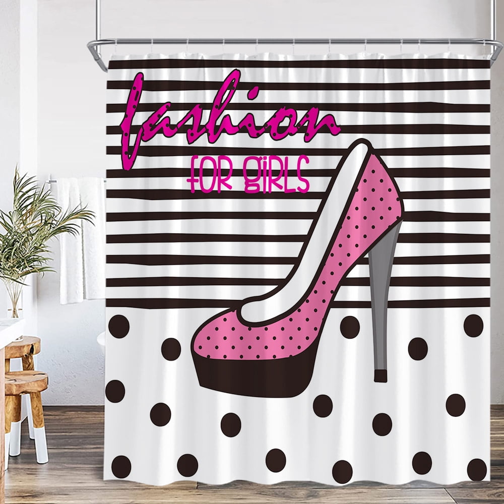 Pink Perfume Bottle Shower Curtains Pink Flowers Cosmetics High-heels ...