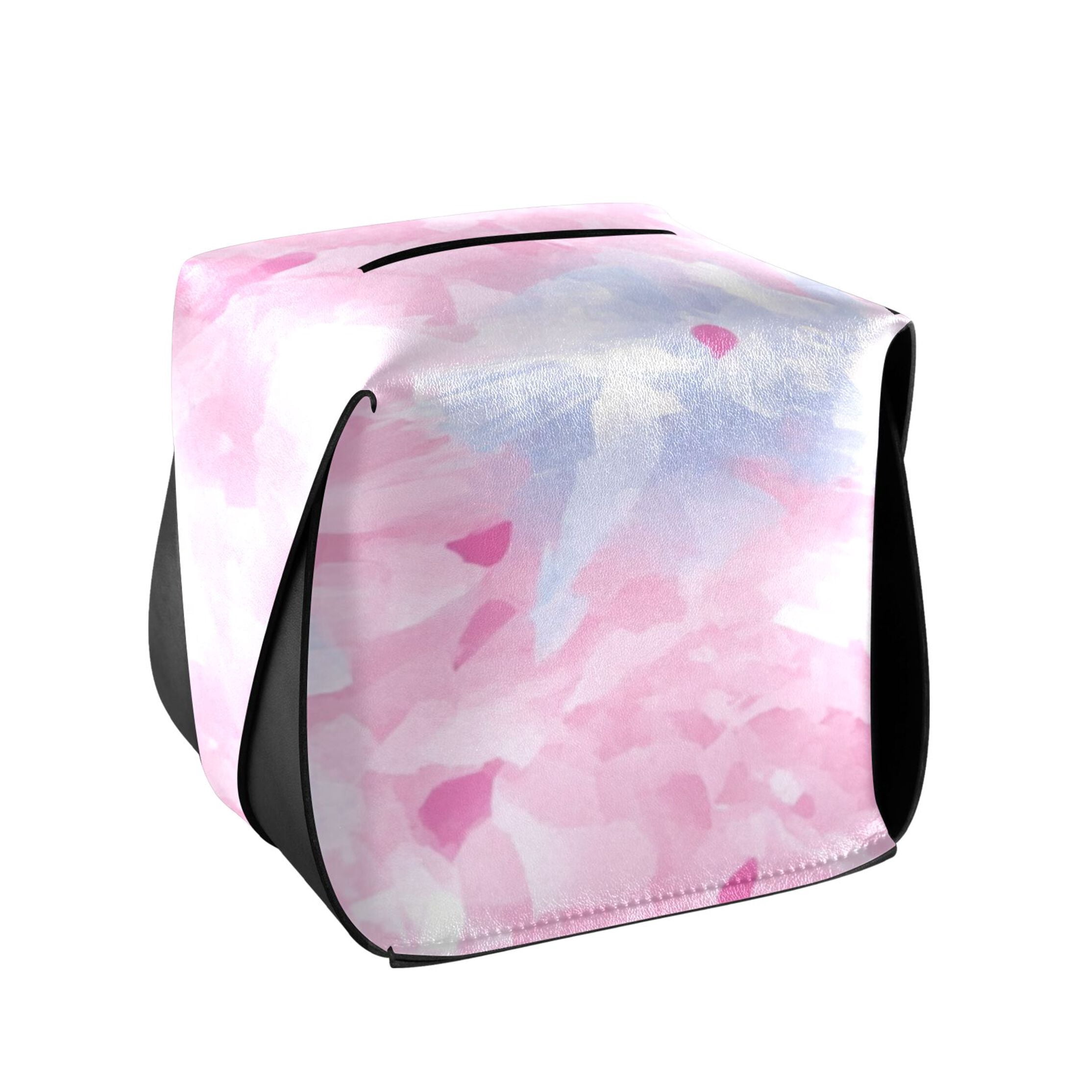 Pink Petal Pattern 5.7in Leather Tissue Box Cover Square PVC Handmade ...