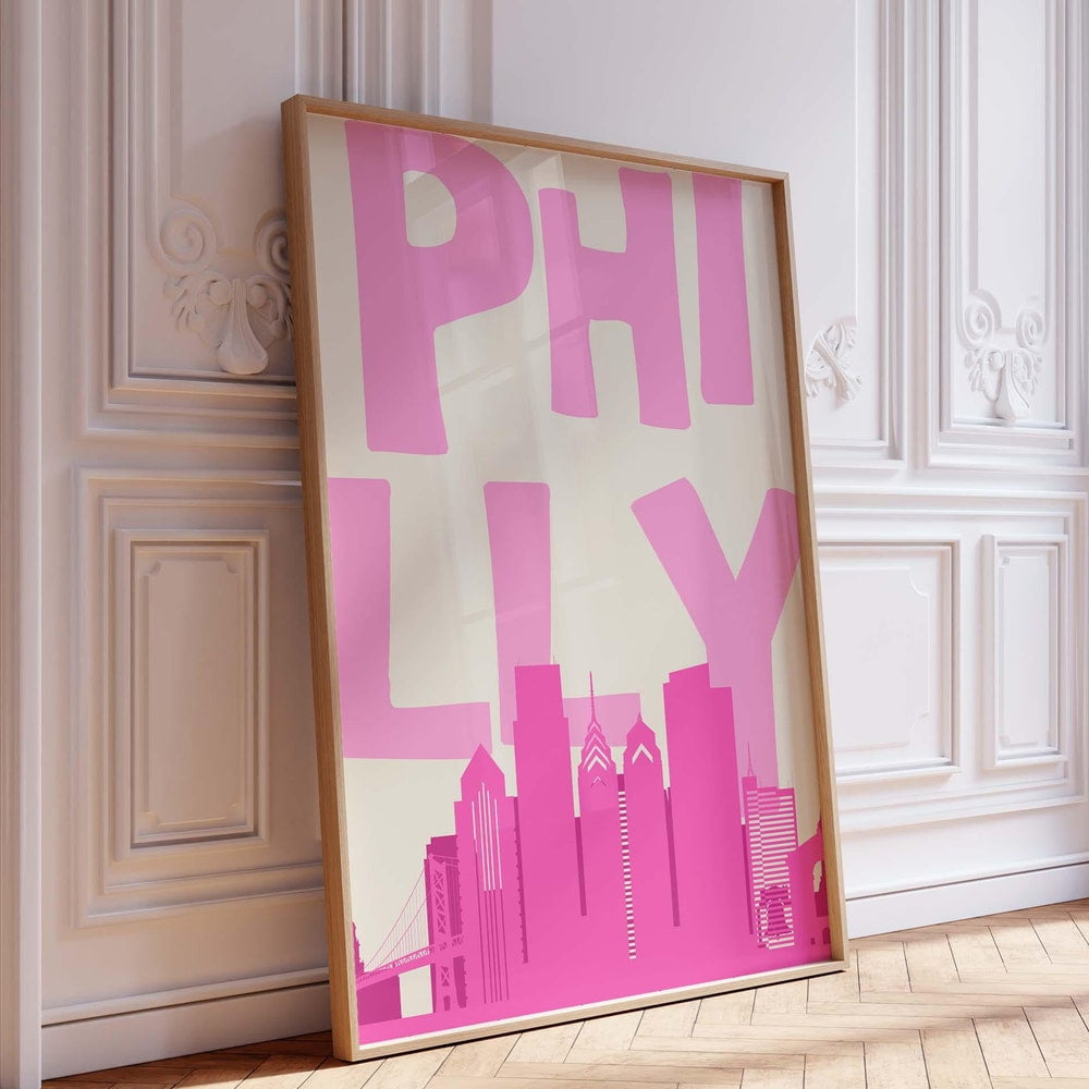 Pink Philadelphia Skyline Art Print: Retro Philly Poster UNFRAMED PAPER ...