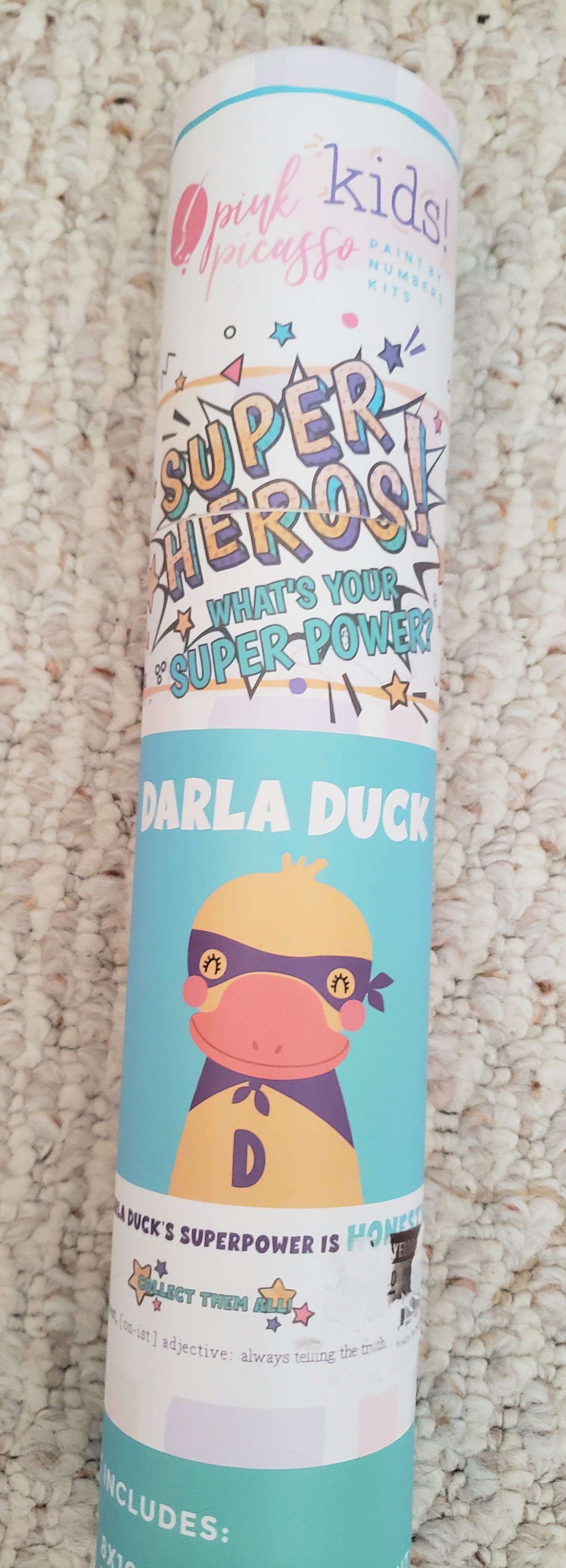 Pink Picasso Paint by numbers Kit What's your Super Power? Darla Duck Includes: 8x10 Printed ...