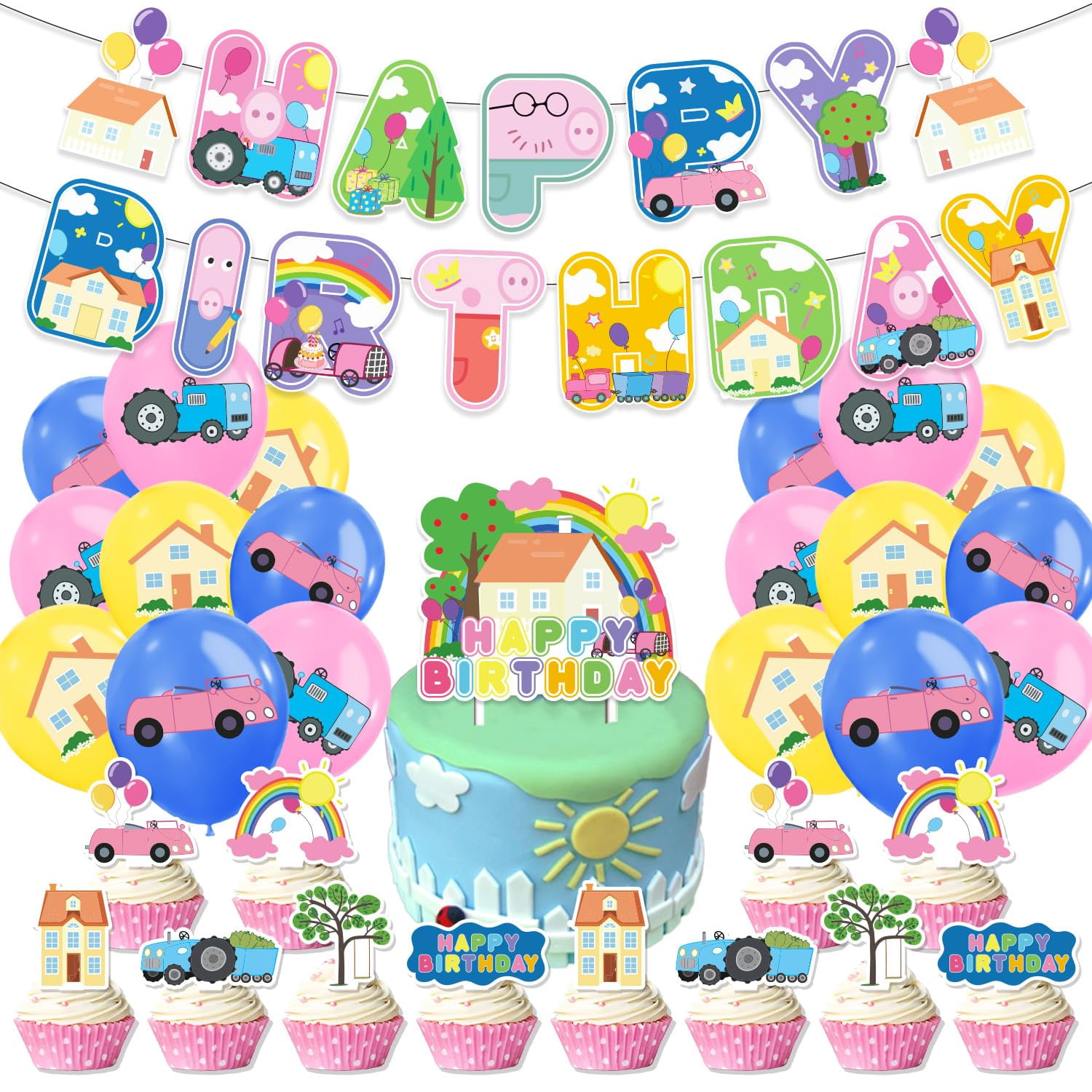 Pink Pig Birthday Party DHF10 Supplies,Birthday Banner Cake Toppers ...