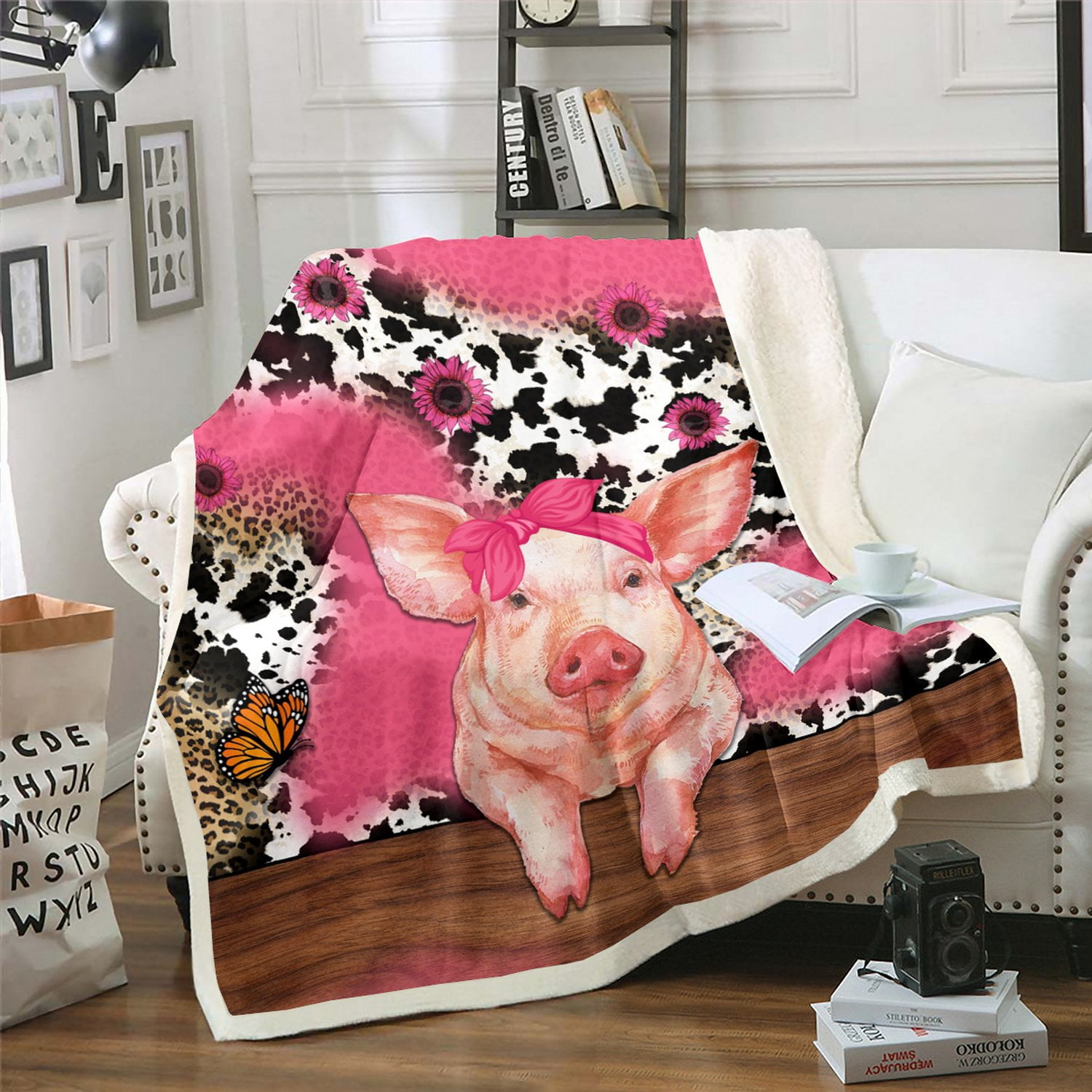 Pink Pig Blanket Black and White Cow Print Throw Blanket 60"x80 ...