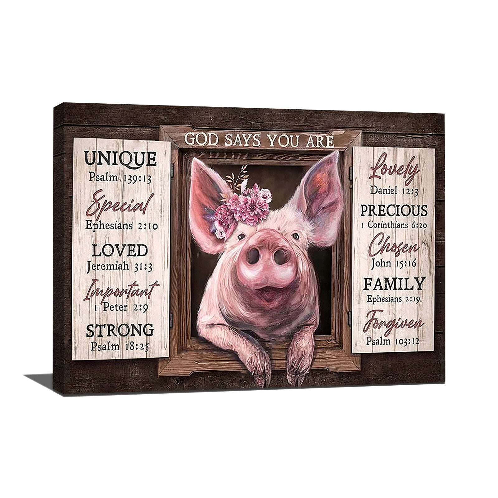 Pink Pig Canvas Wall Art Cute Funny Piggy Pictures God Says You Are ...
