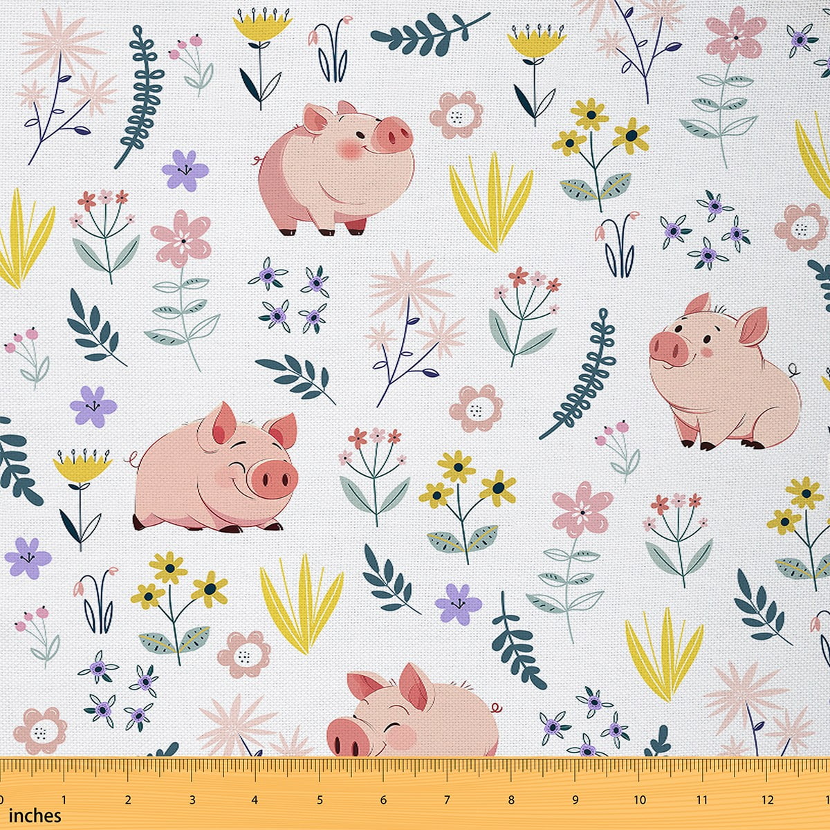 Pink Pig Fabric By the Yard,Cartoon Pig Pet Animal Upholstery Fabric ...