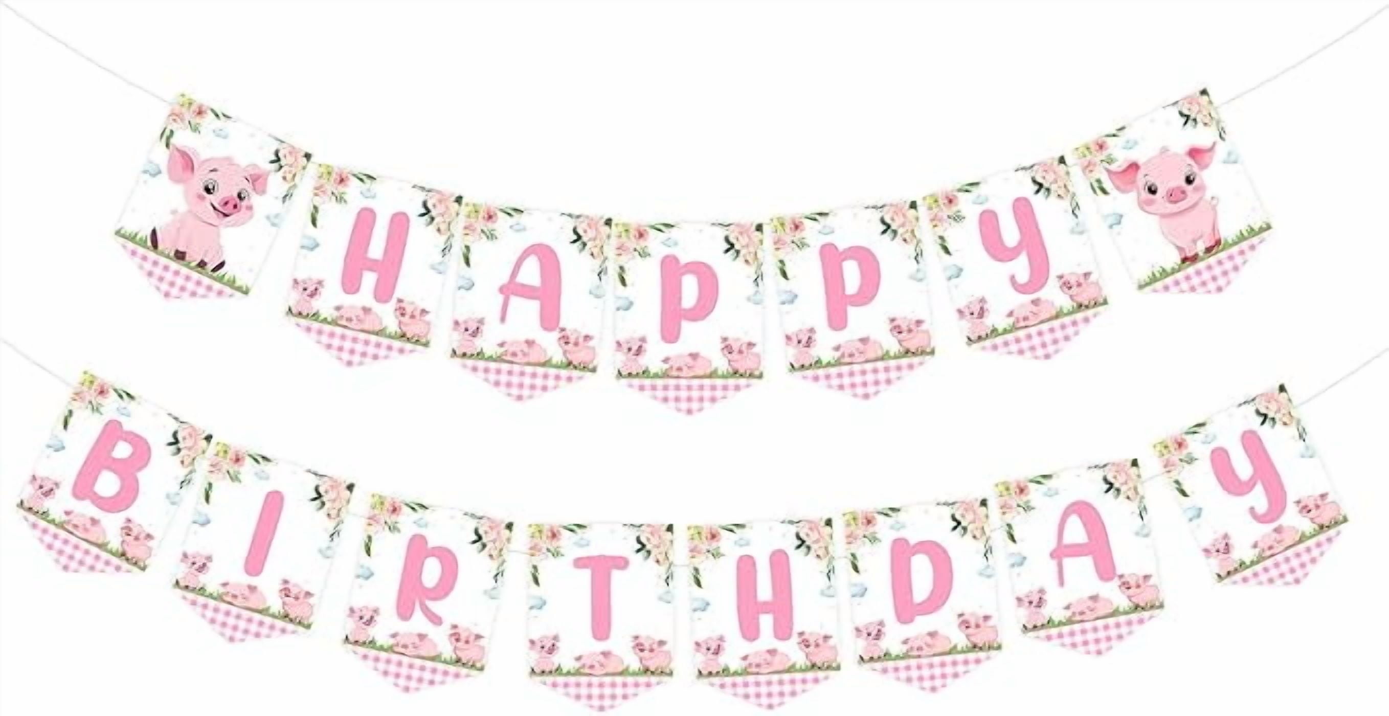 Pink Pig Happy Birthday Banner Pig Theme Birthday Decorations Cute Pig ...