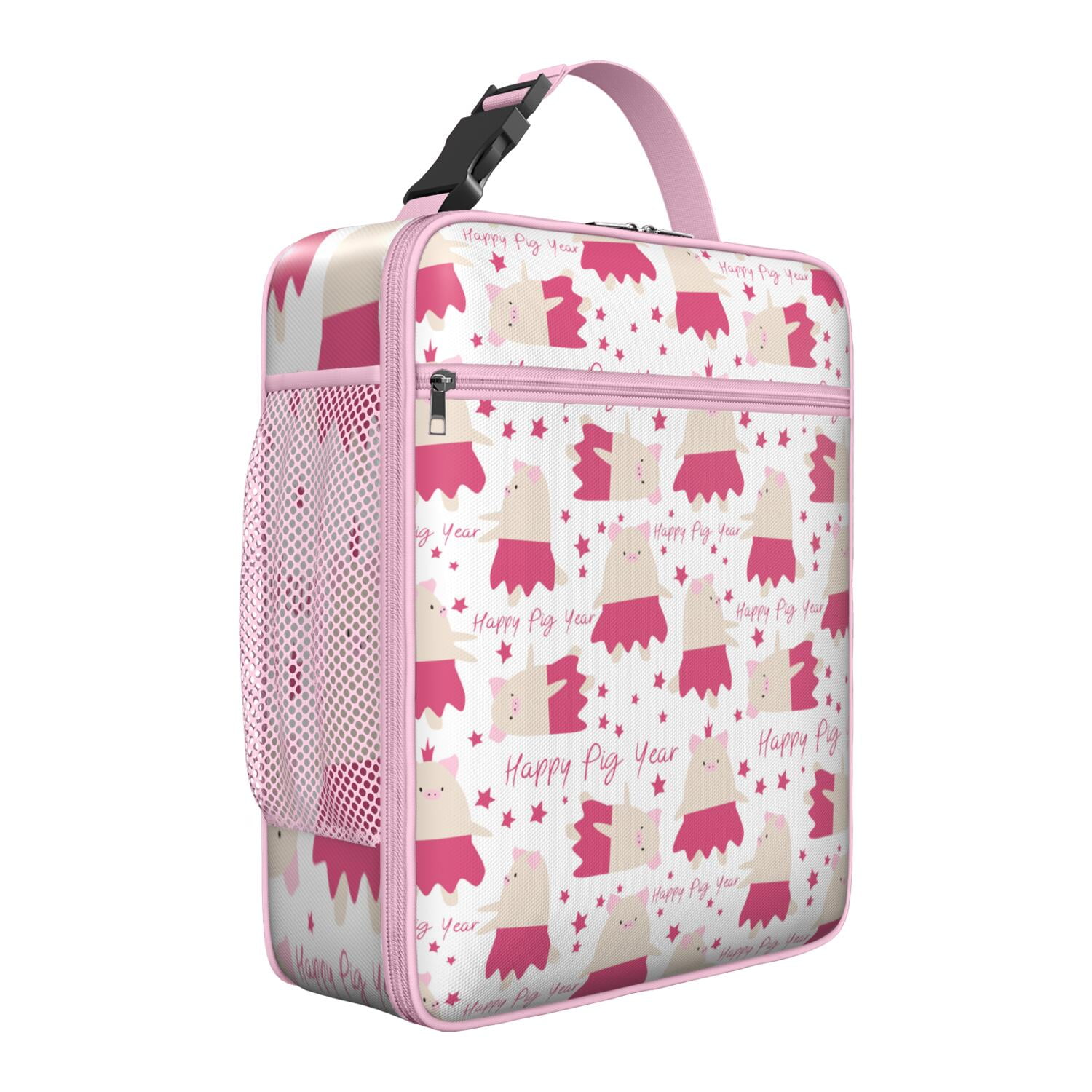 Pink Pig Lunch Bag with Kawaii Cartoon Illustration, Farm Animal ...