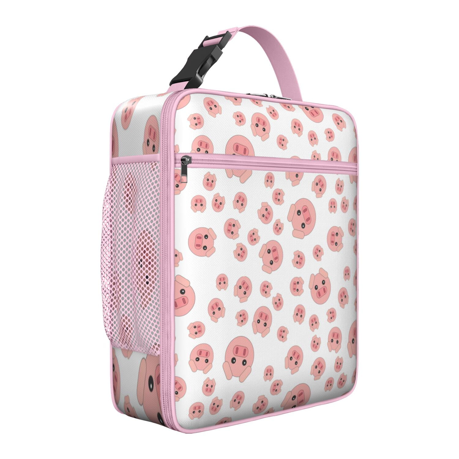 Pink Pig Lunch Bag with Kawaii Cartoon Illustration, Farm Animal ...