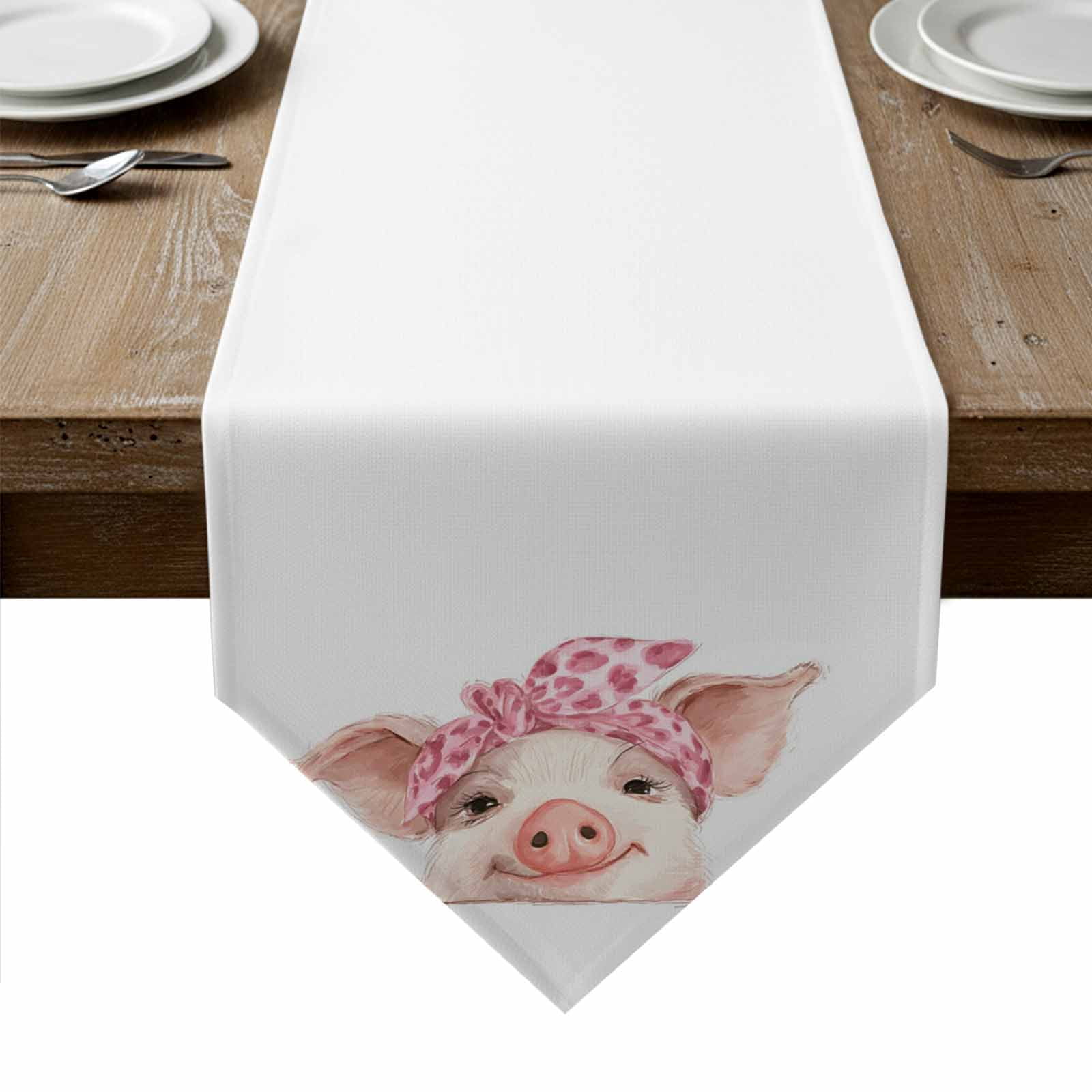 Pink Pig Table Runner Linen Burlap Table Runner 60 Inches Long Cute ...