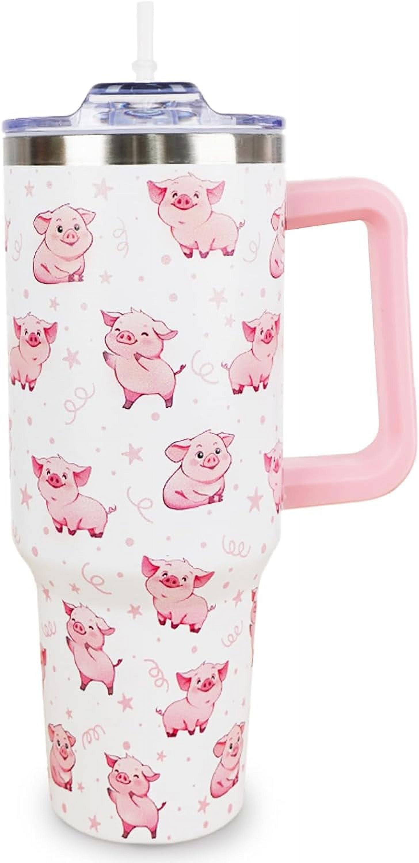 Pink Pig Travel Cup 40 Oz Tumbler with Handle and Straw Cute Pig Coffee ...