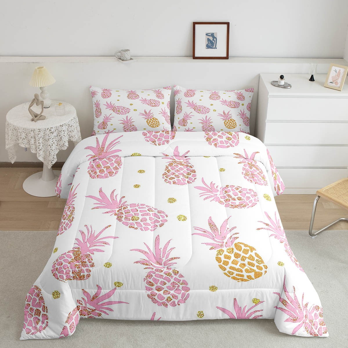 Pink Pineapple Comforter Set,Cartoon Yummy Fruit Toddler Bedding Set ...