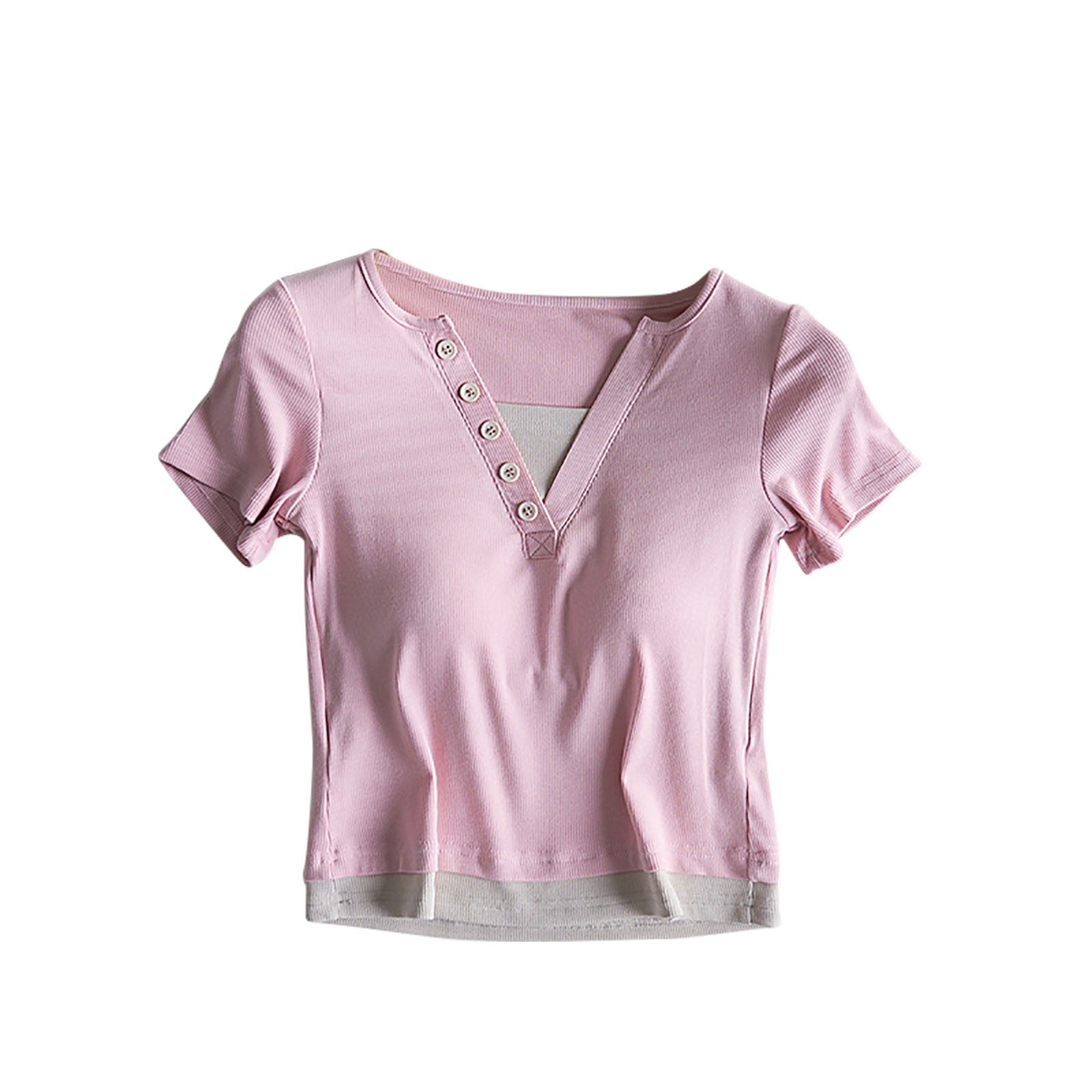 Pink Pjs for Women Short Sleeve Thin Fake 2 Tops Tshirts Pajama Pjs ...