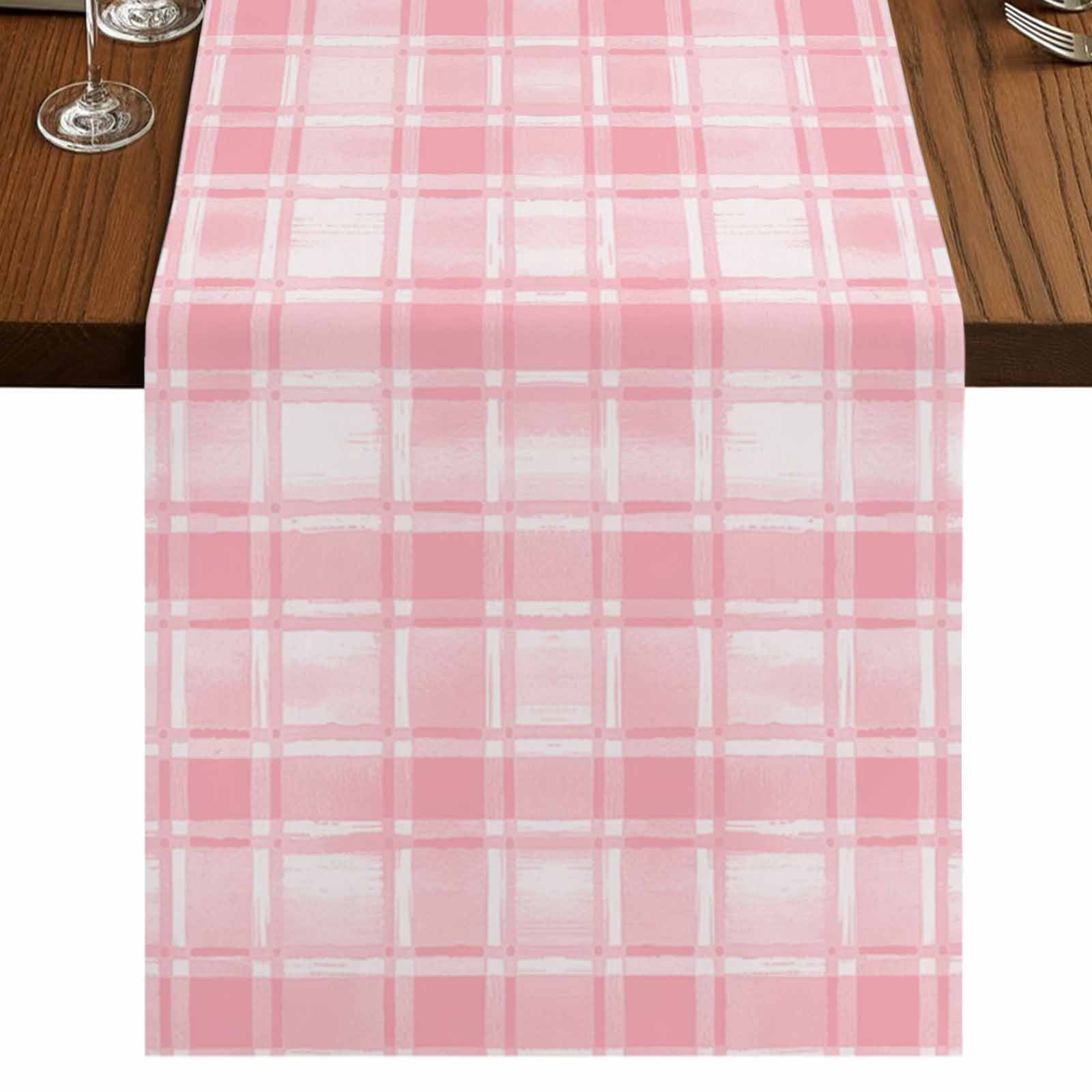Pink Plaid 120 Inch Table Runner, Modern Art Checkered Farmhouse ...