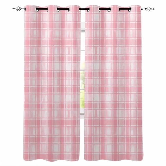 Pink Plaid Blackout Curtains for Bedroom/Living Room, Thermal Insulated ...