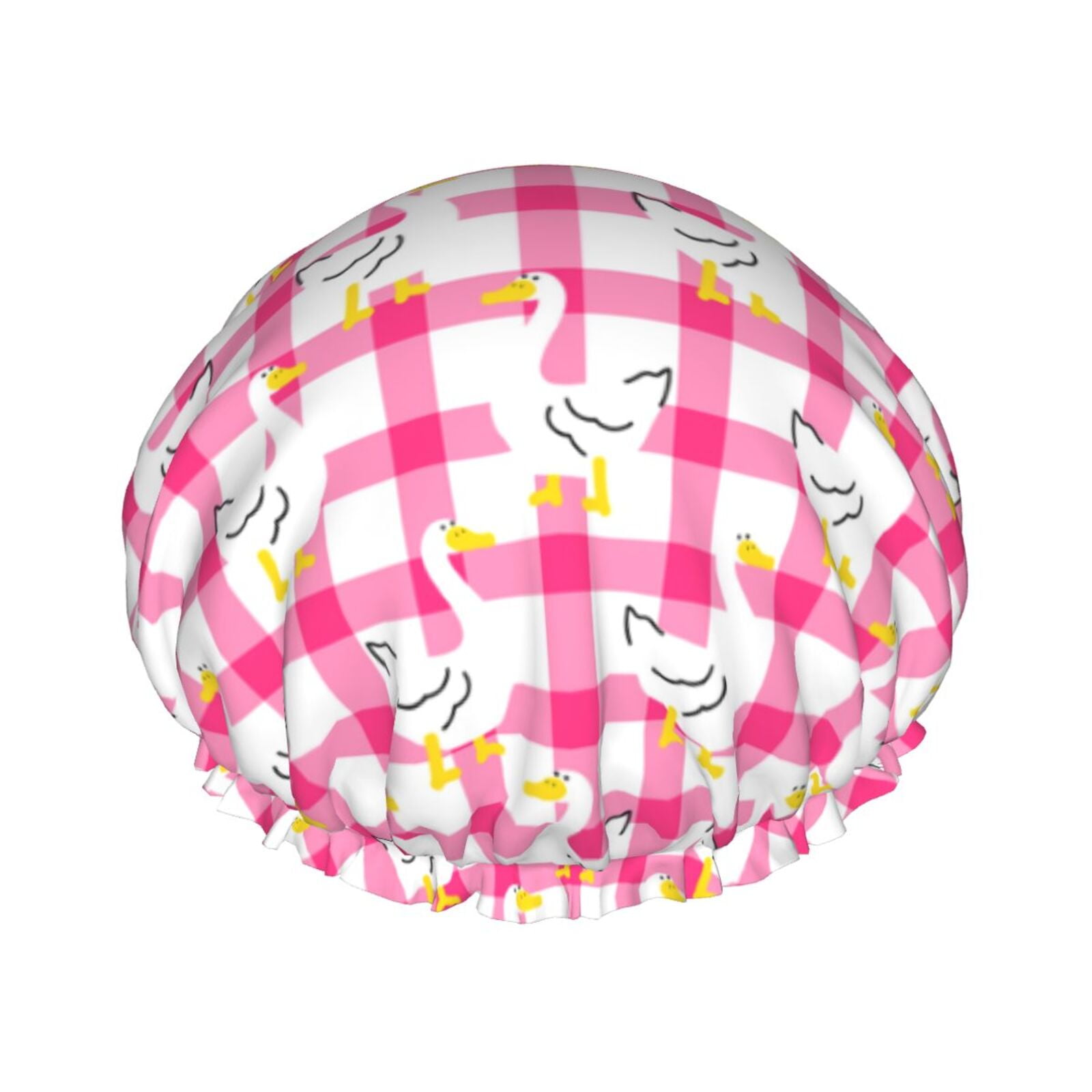 Pink Plaid Cute Duck Shower Cap, Reusable Bath Hair Hat for all Hair ...