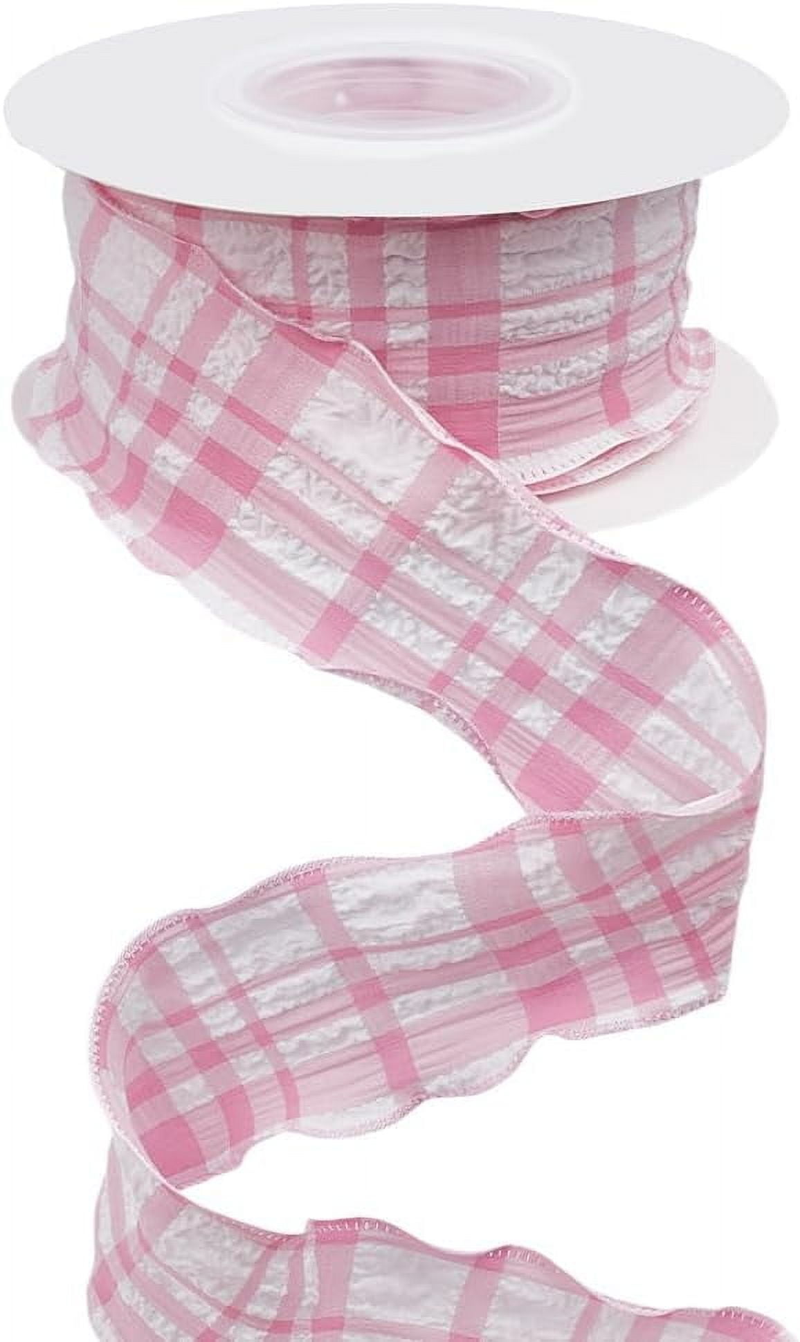 Pink Plaid Ribbon Checkered Ribbon Wired White Gingham Double Chiffon ...
