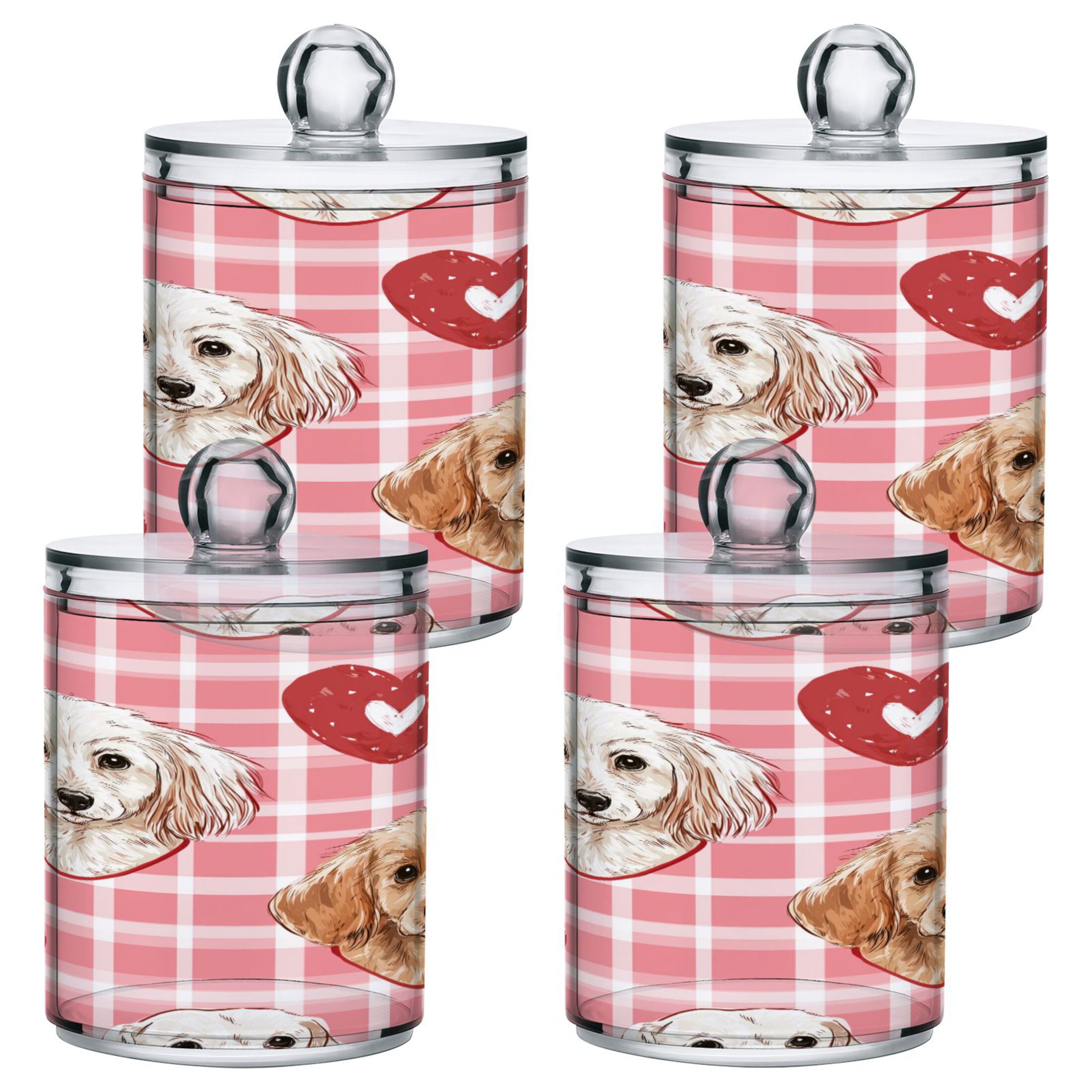Pink Plaids Cute Dog Faces Hearts Valentine Translucent Plastic Cans ...