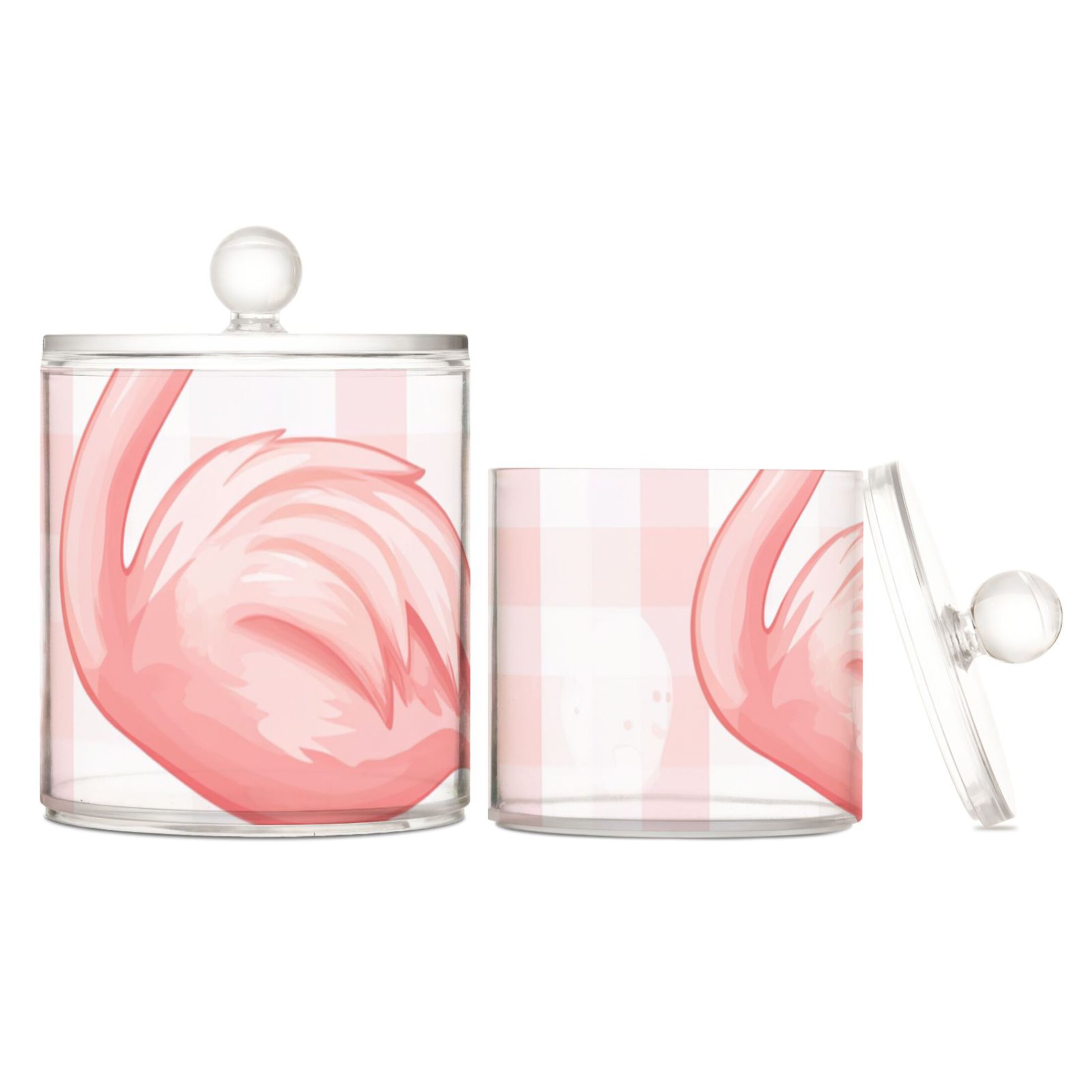 Pink Plaids Flamingos with Balls Leaves Translucent Plastic Cans ...