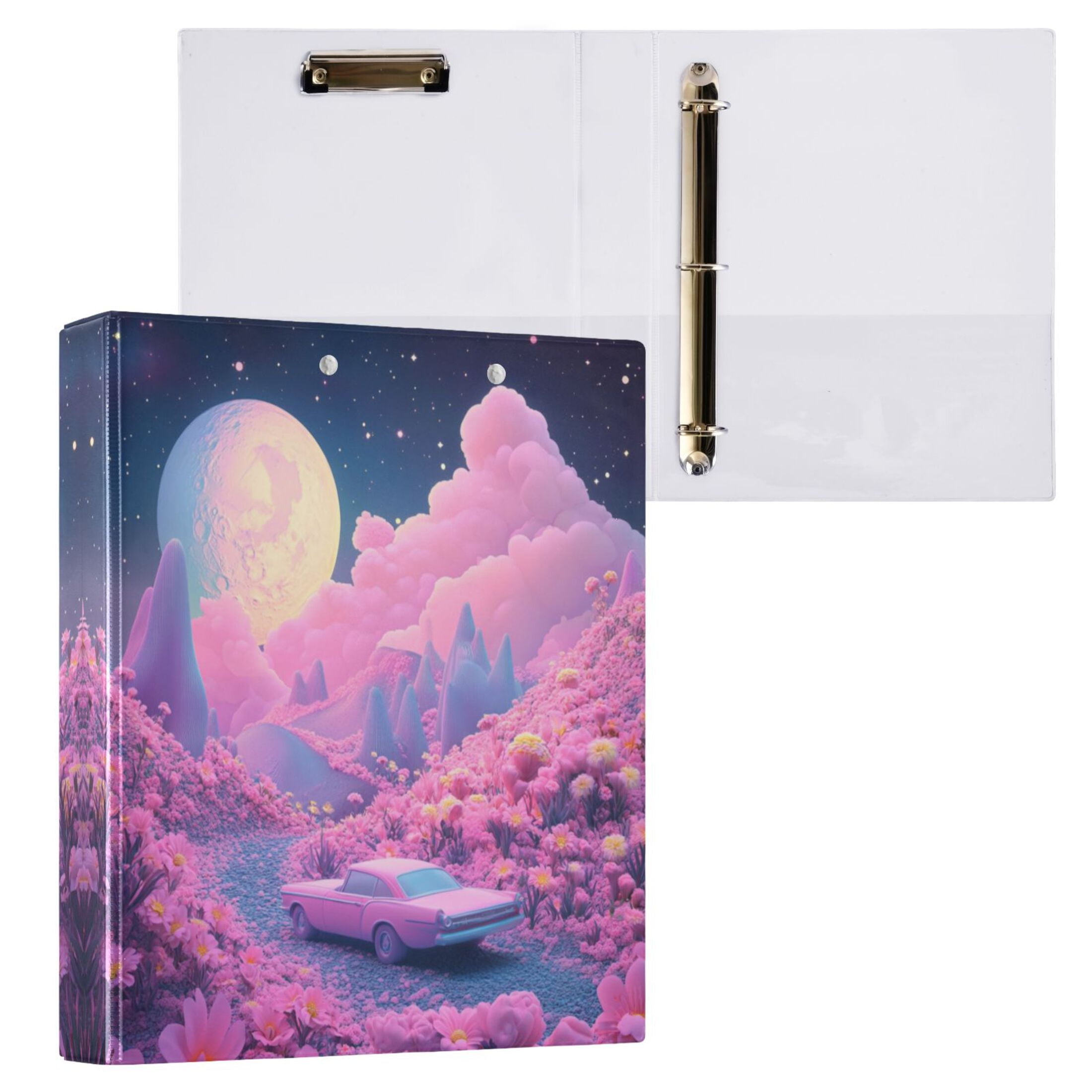 Pink Planet with Clouds 3 Ring Hardcover Binders 1.5in Round Rings for ...