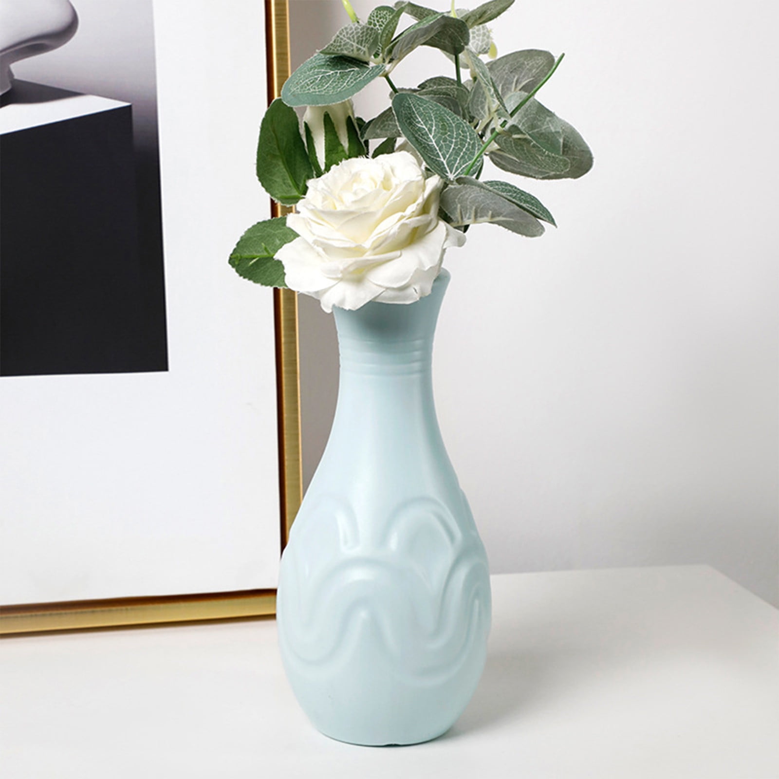 Pink Plastic Flower Vase, 20cm Modern Home Decor with Glossy Finish ...