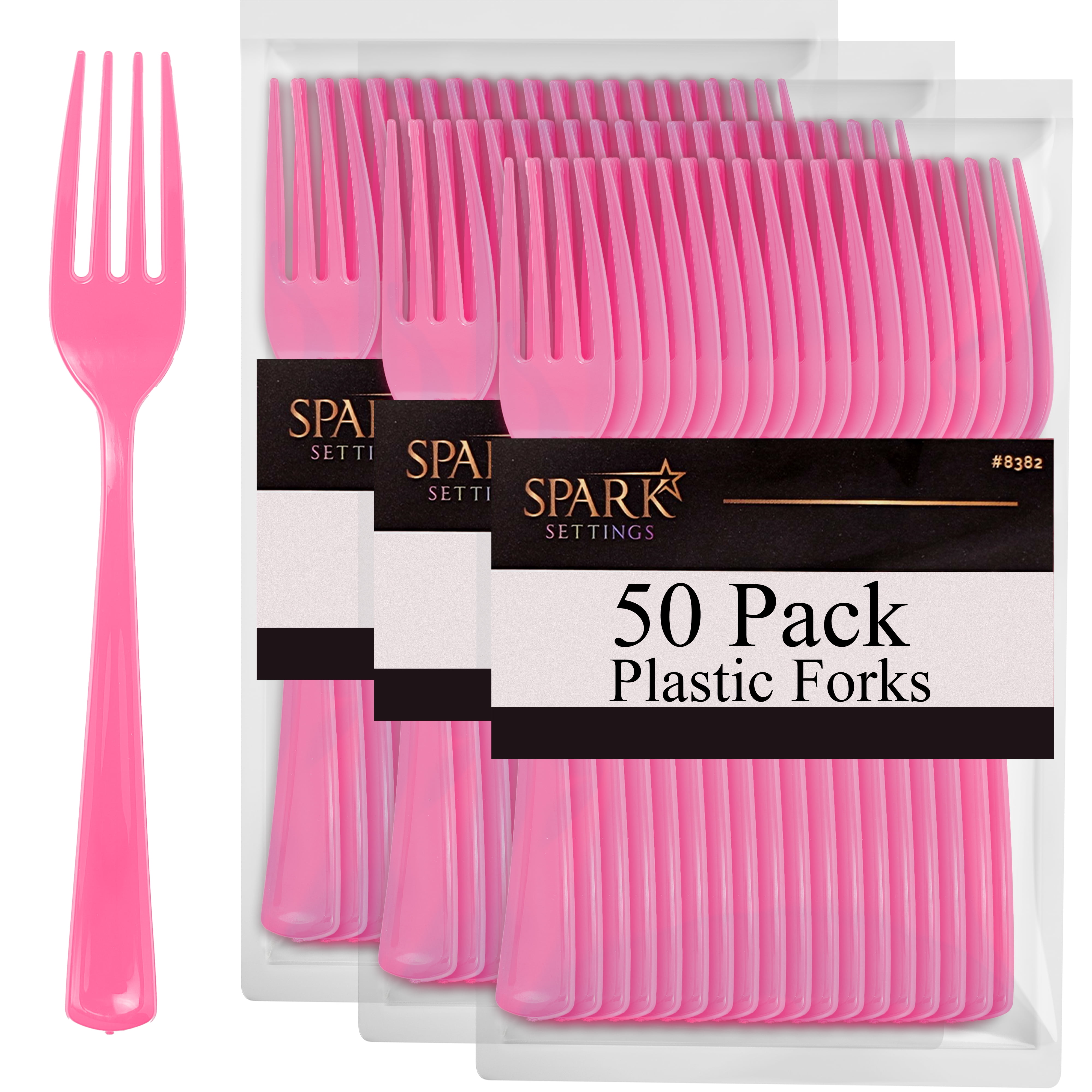 Pink Plastic Forks Disposable 50 Pack, Heavy Duty Plastic Silverware ...