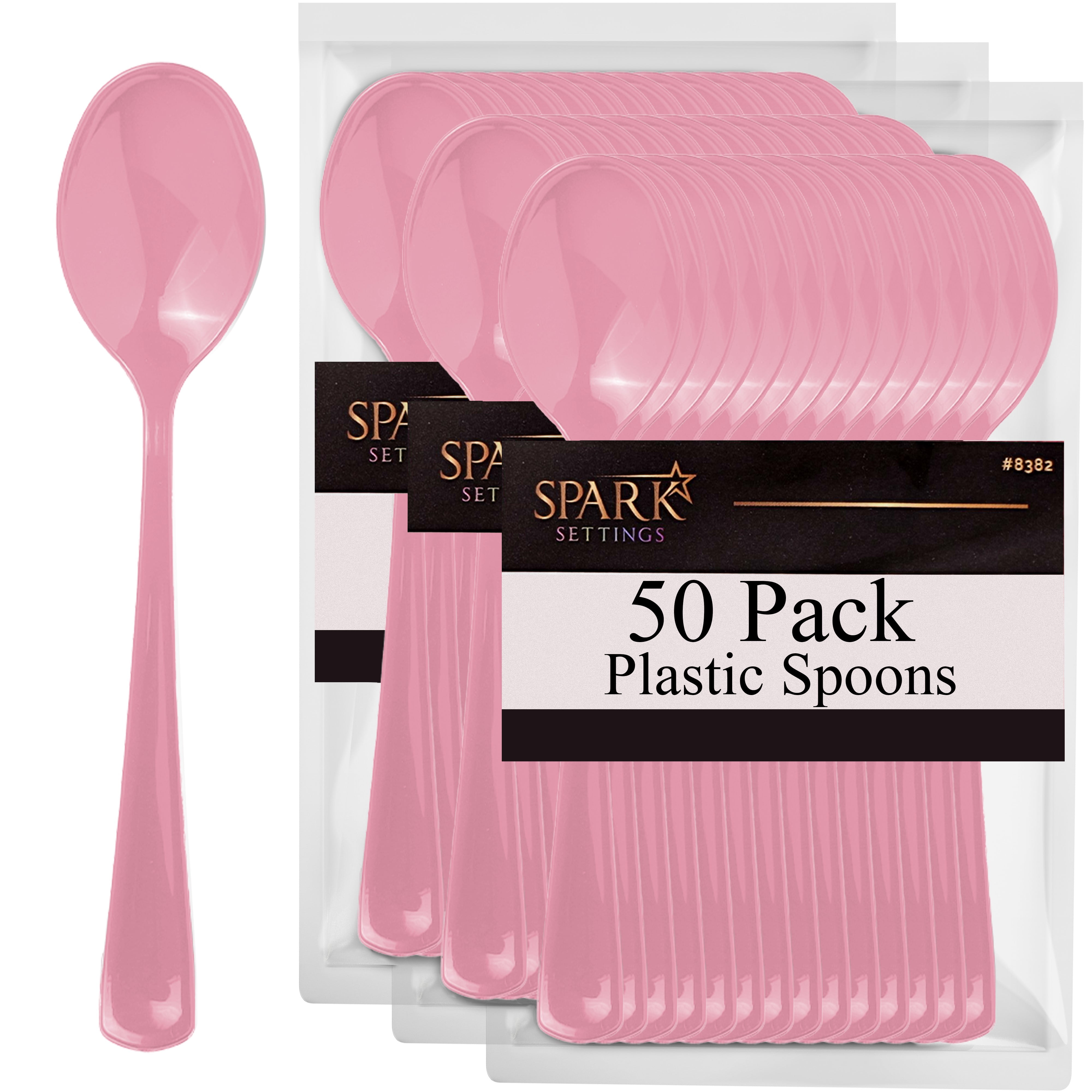 Pink Plastic Spoons Disposable 50 Pack, Heavy Duty Plastic Silverware ...