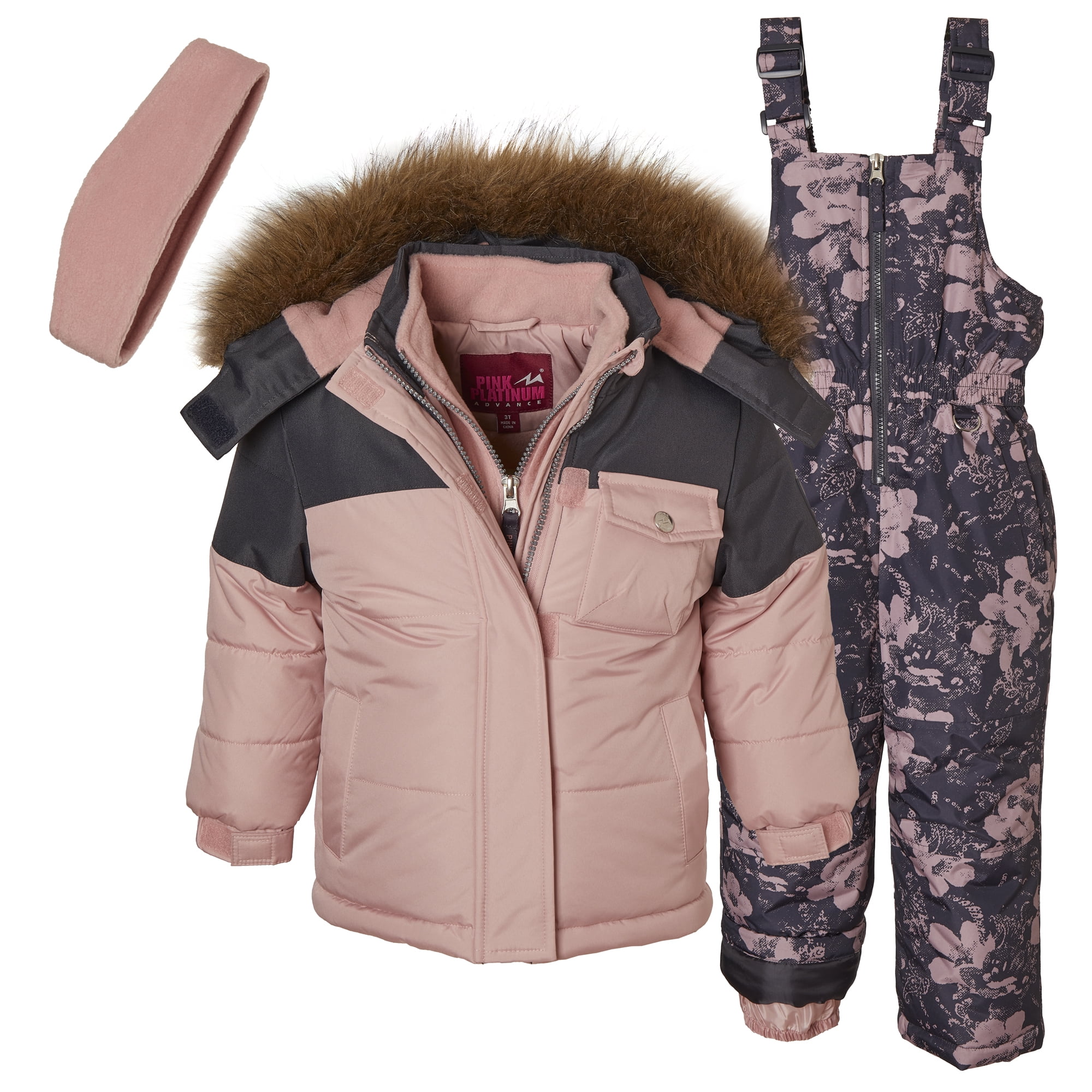Pink Platinum Girl’s Distress Floral Printed Snowsuit & Matching Jacket ...