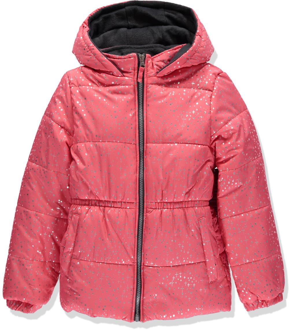 Pink Platinum Girls 7-16 Star Foil Puffer Jacket(Coral 10/12) - Walmart.com