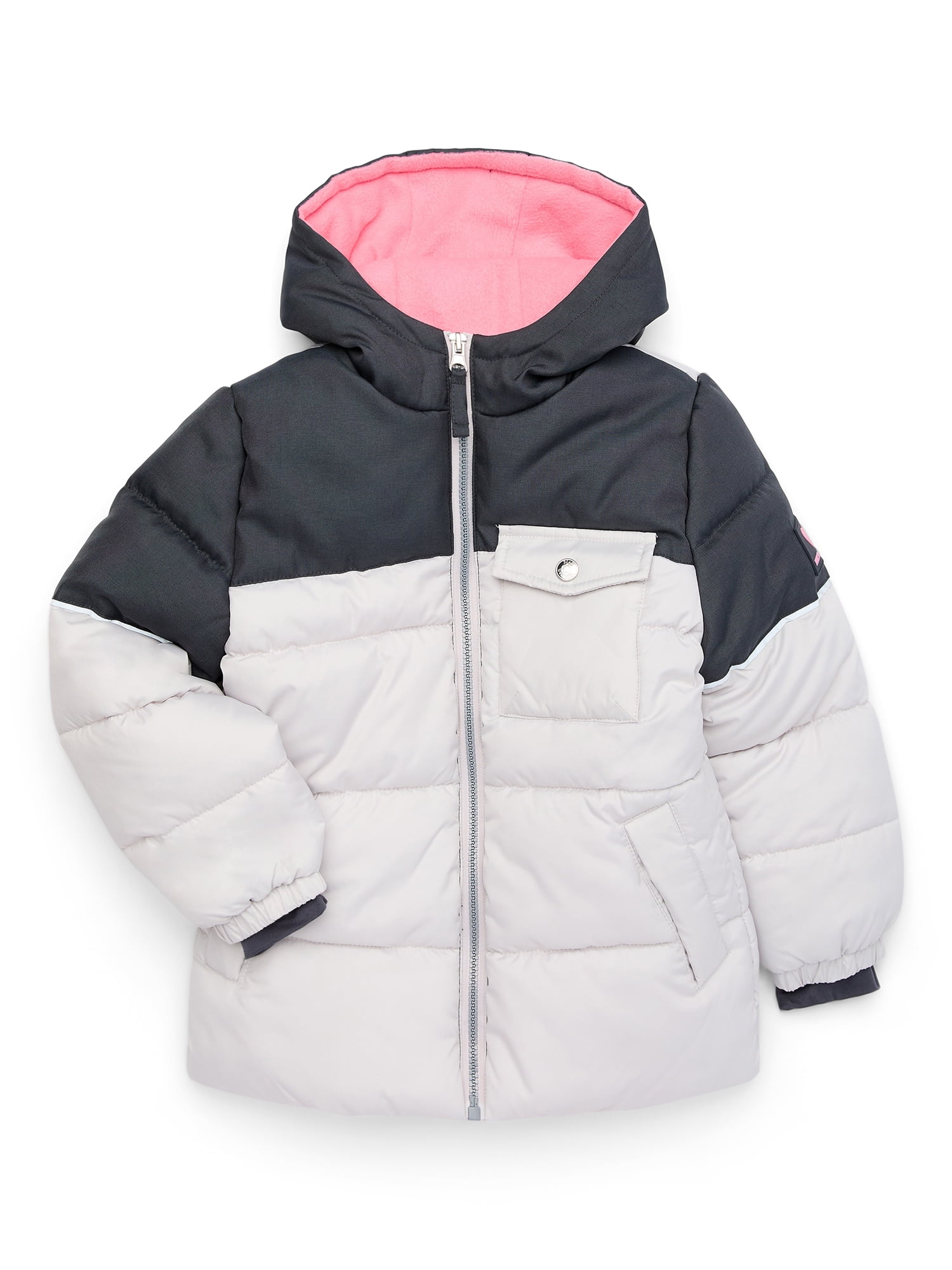 Pink Platinum Girls Colorblock Hooded Puffer Jacket with Hand Warmer ...
