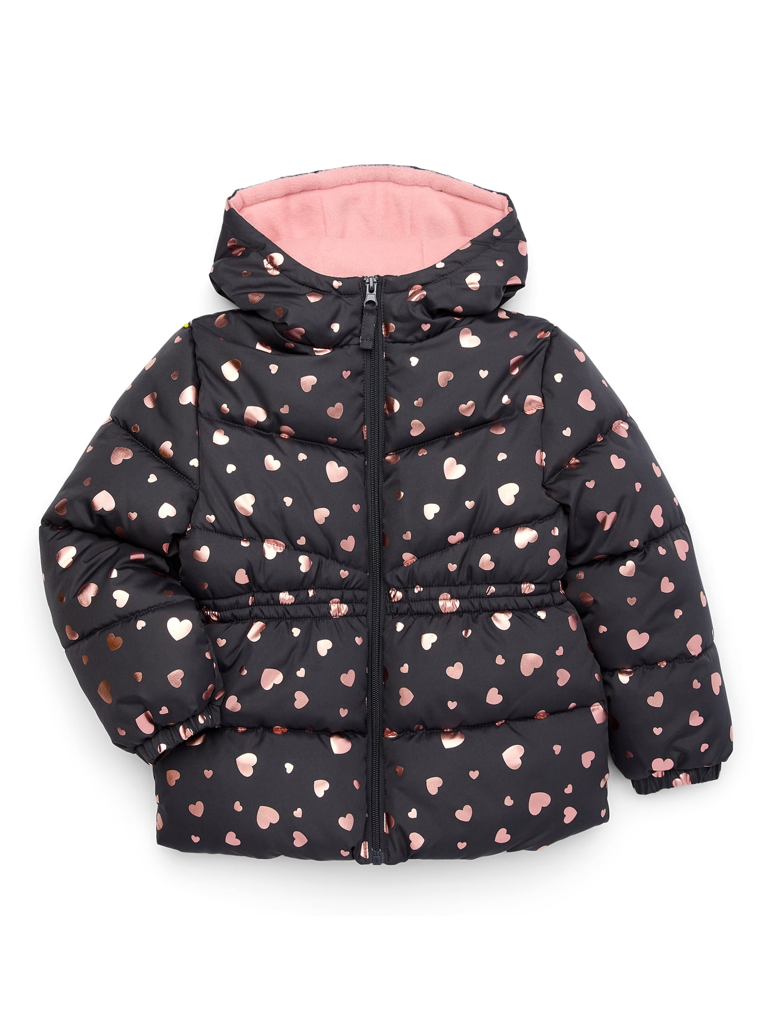 Pink Platinum Girls Heart Foil Printed Hooded Puffer Jacket with Fleece ...