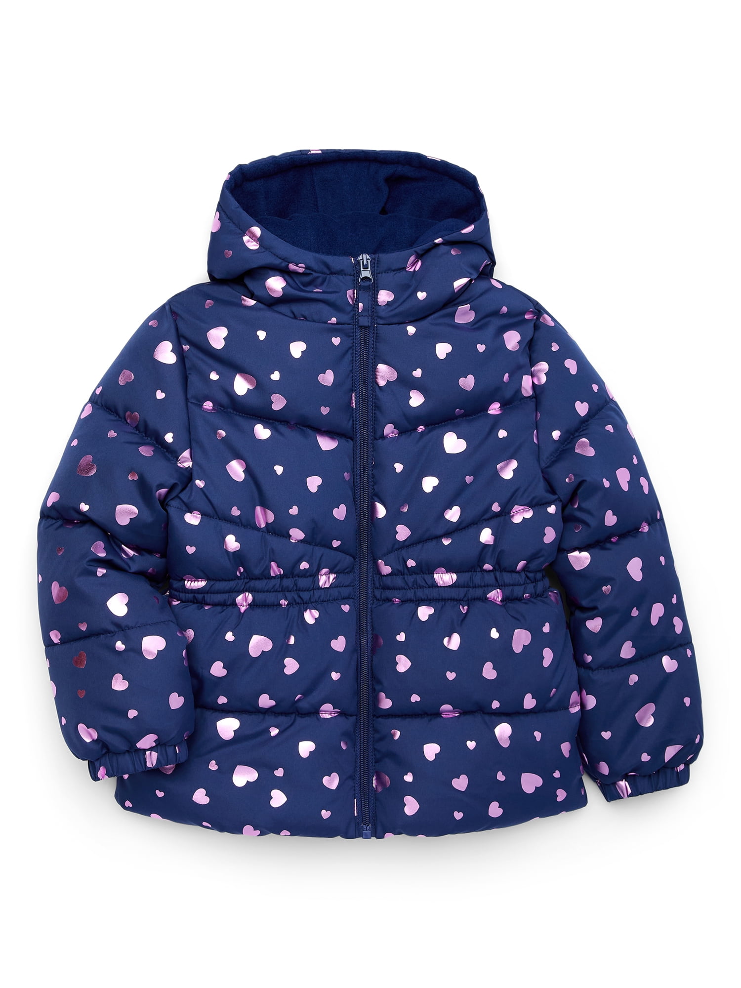 Pink Platinum Girls Heart Foil Printed Hooded Puffer Jacket, Sizes 4-16 ...