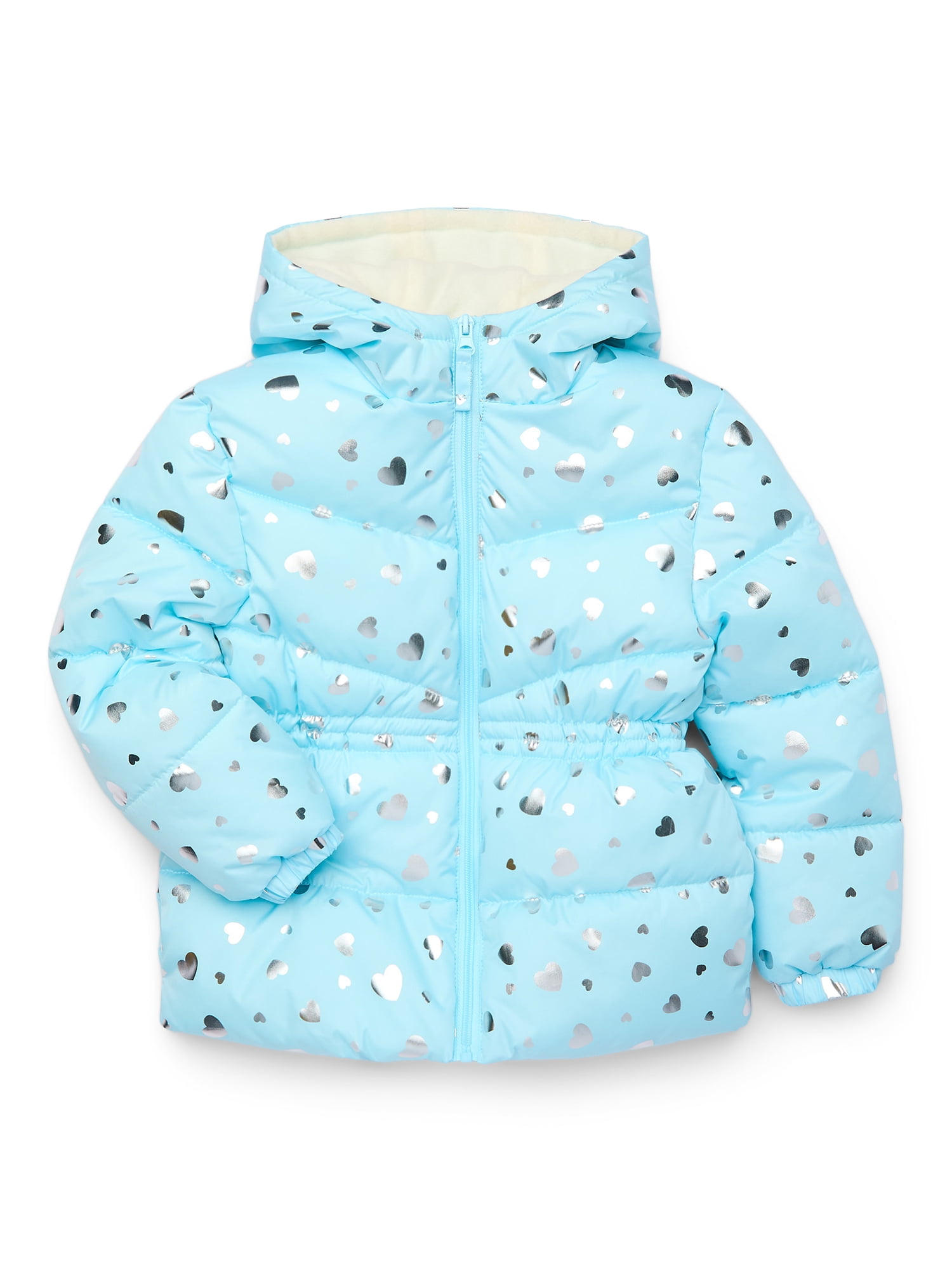 Pink Platinum Girls Heart Foil Printed Hooded Puffer Jacket with Fleece ...
