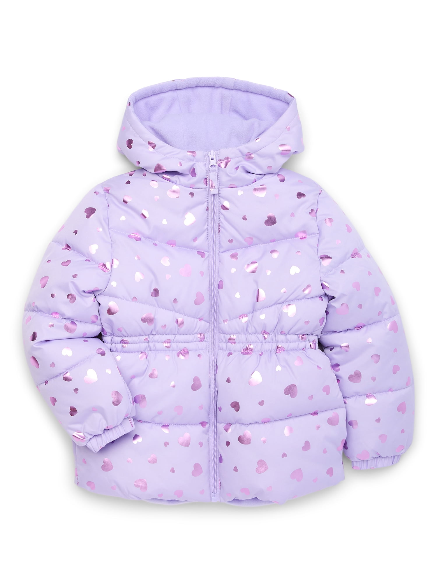 Pink Platinum Girls Heart Foil Printed Hooded Puffer Jacket with Fleece ...
