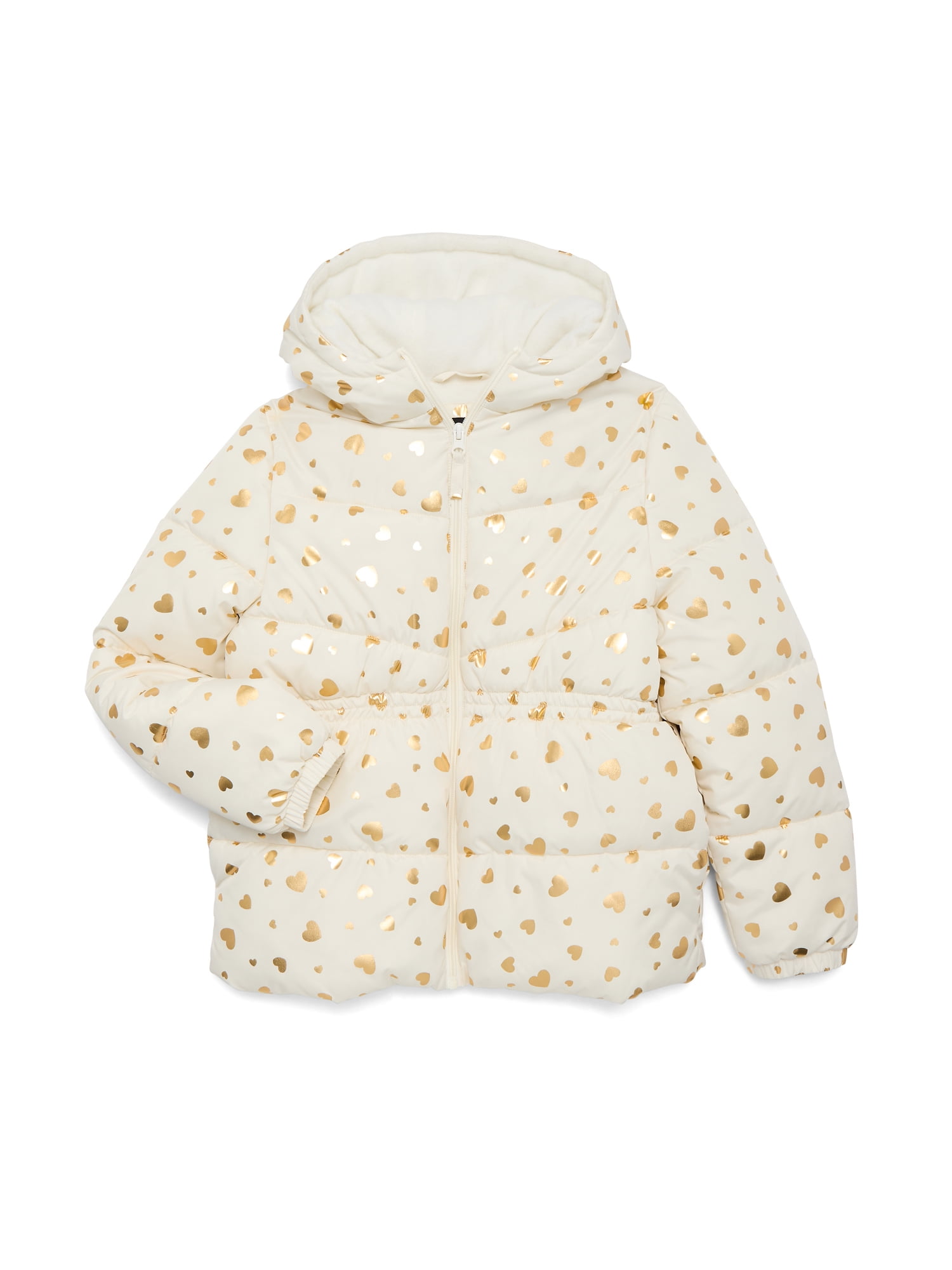 Pink Platinum Girls Heart Foil Printed Hooded Puffer Jacket with Fleece ...