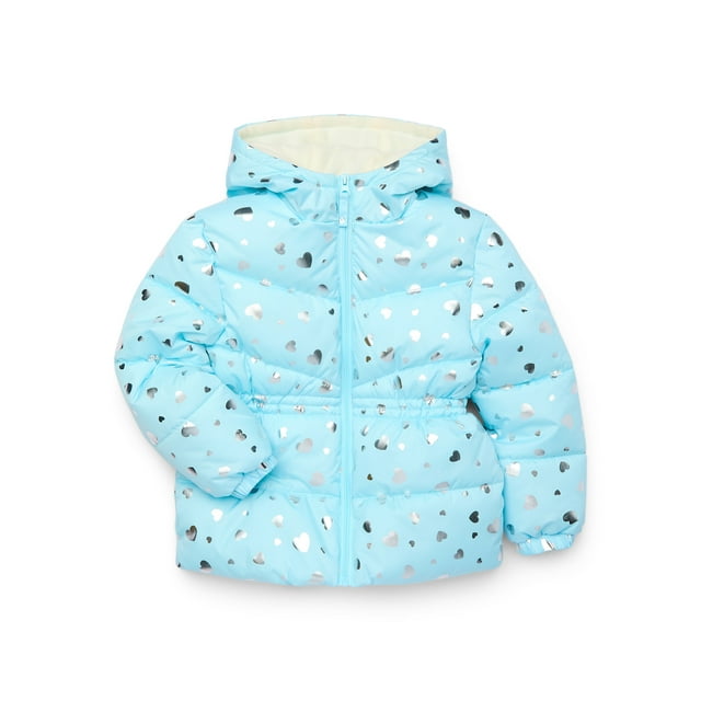 Pink Platinum Girls Heart Foil Printed Hooded Puffer Jacket, Sizes 4-16 ...