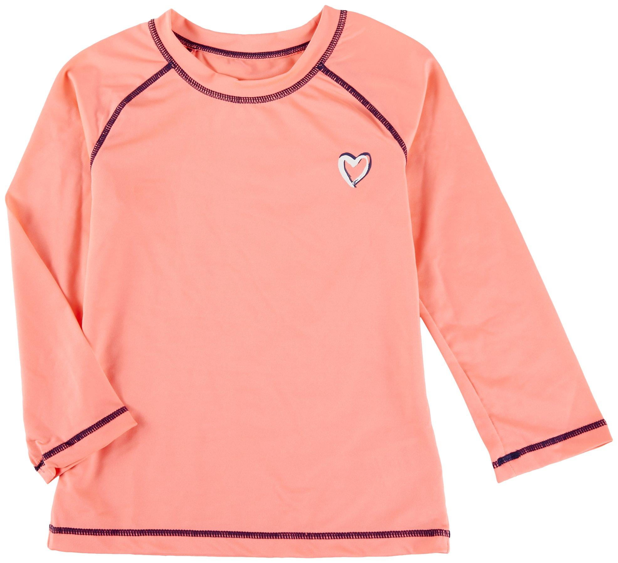 Pink Platinum Girls' Long Sleeve Solid Swim Rash Guard with UPF 50 ...