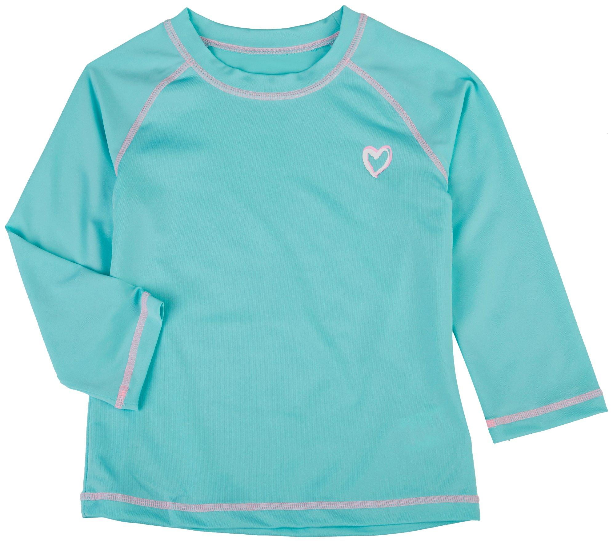 Pink Platinum Girls' Long Sleeve Solid Swim Rash Guard with UPF 50 ...