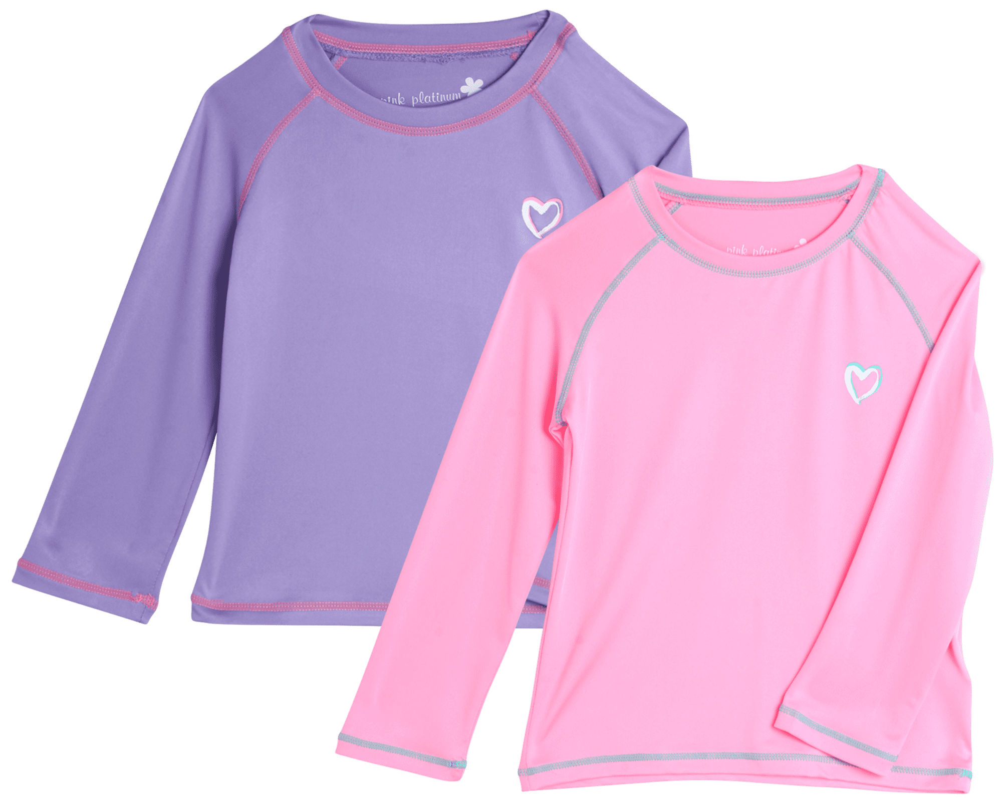 Pink Platinum Girl's 2pk UPF 50+ Quick Dry Swim Rash Guard, Size: 4-16 ...