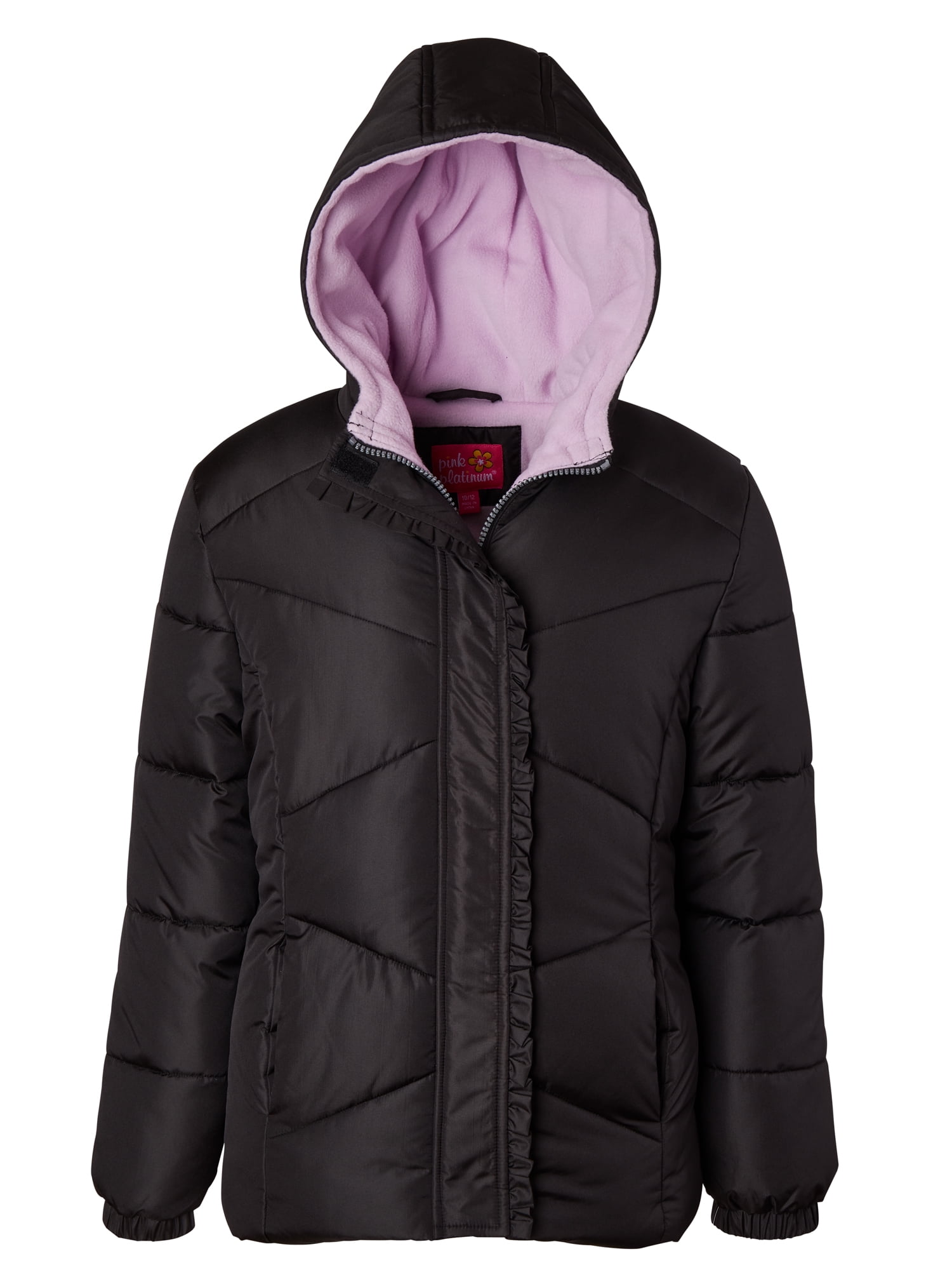 Pink Platinum Girls Solid Hooded Winter Puffer Coat, Sizes 4-16 ...