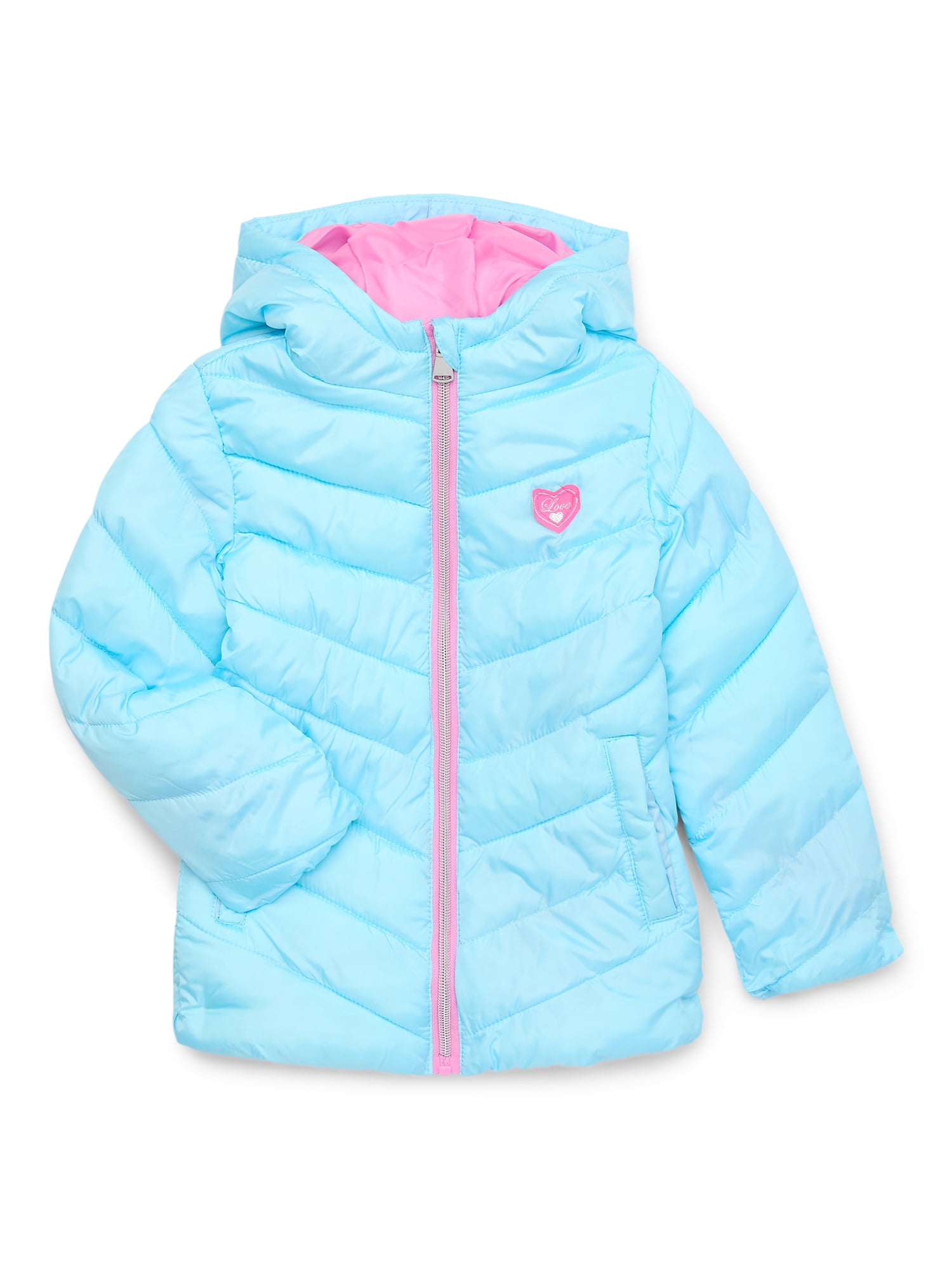 Pink Platinum Girls Solid Quilted Puffer Coat with Hood, Sizes 4-16 ...