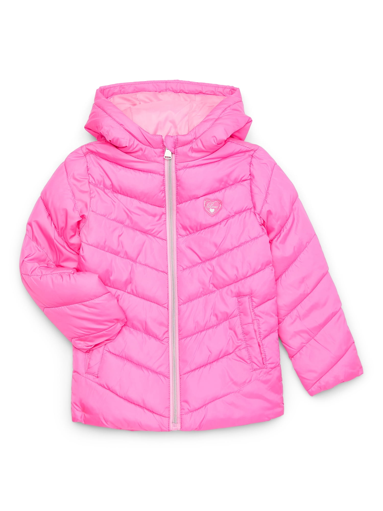 Pink Platinum Girls Solid Quilted Puffer Coat with Hood, Sizes 4-16 ...